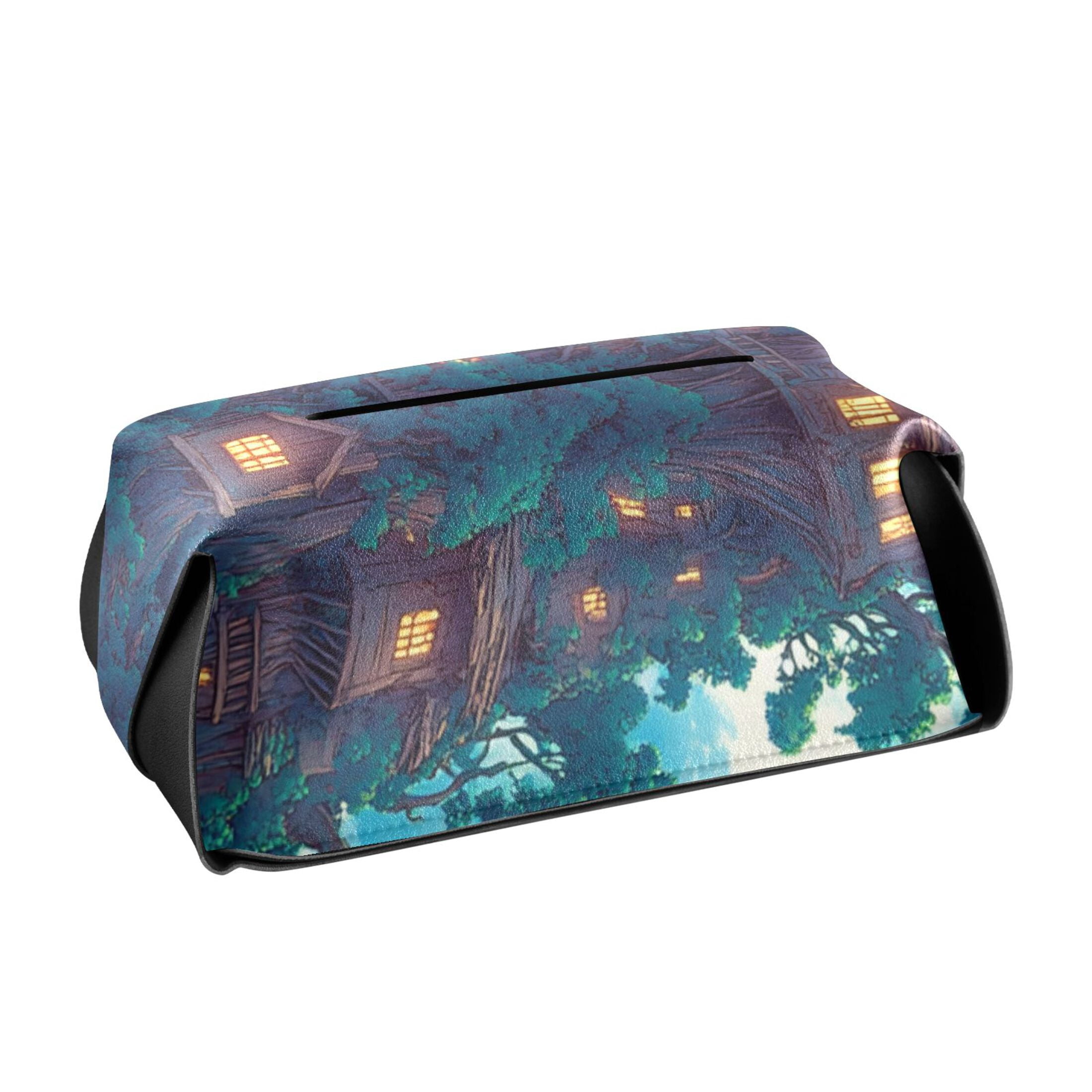 Anime Style Wooden House Tissue Box Cover Leather Square Rectangle ...