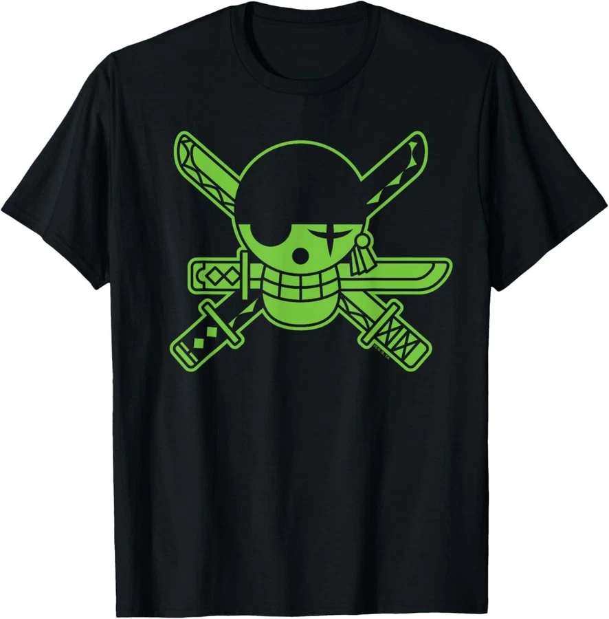 Anime Swordsman Zoro Jolly Roger Pirate Graphic Retro Vintage Style Tee ...