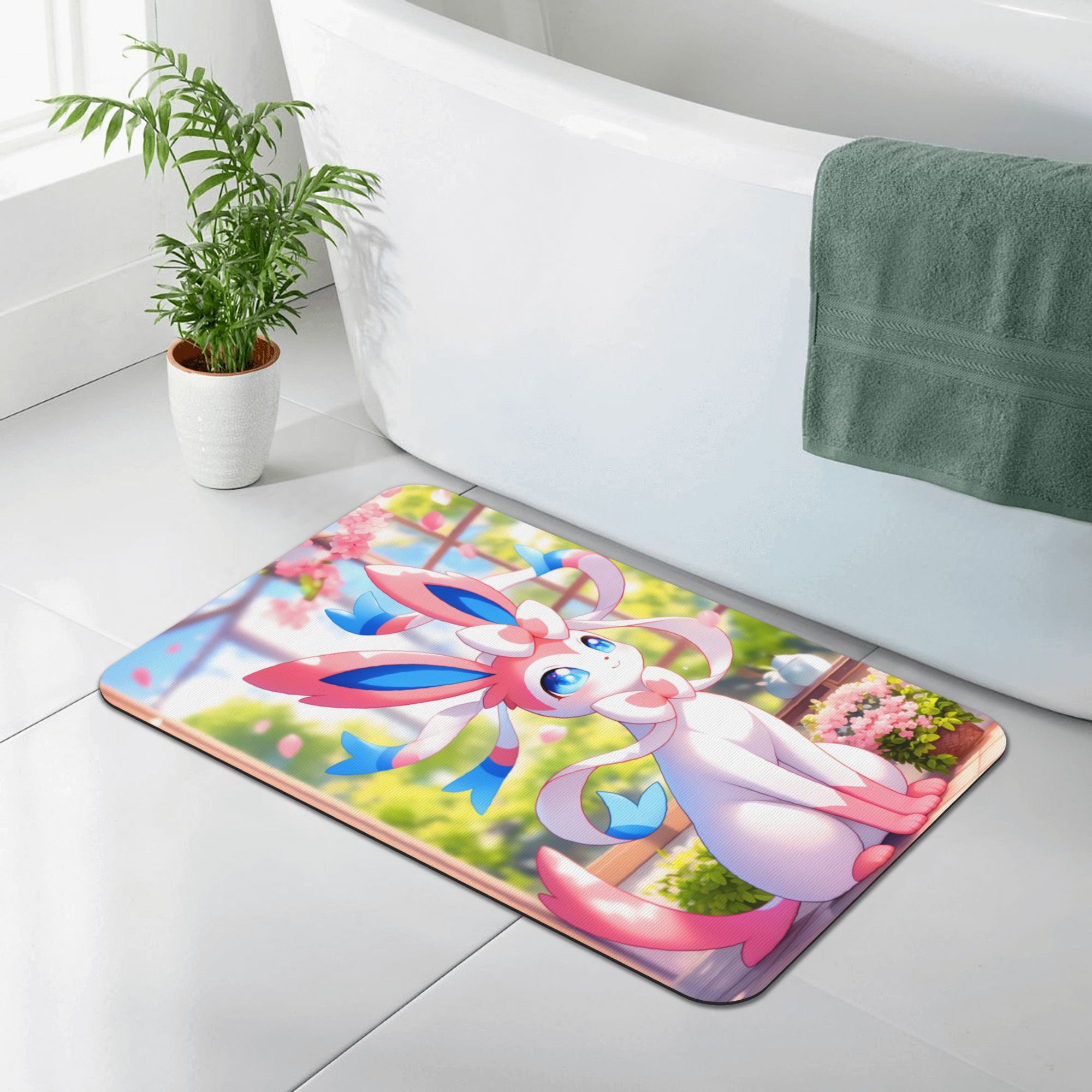 Anime Sylveon Bath Mat Diatomaceous Earth Shower Mat Non-Slip Super ...