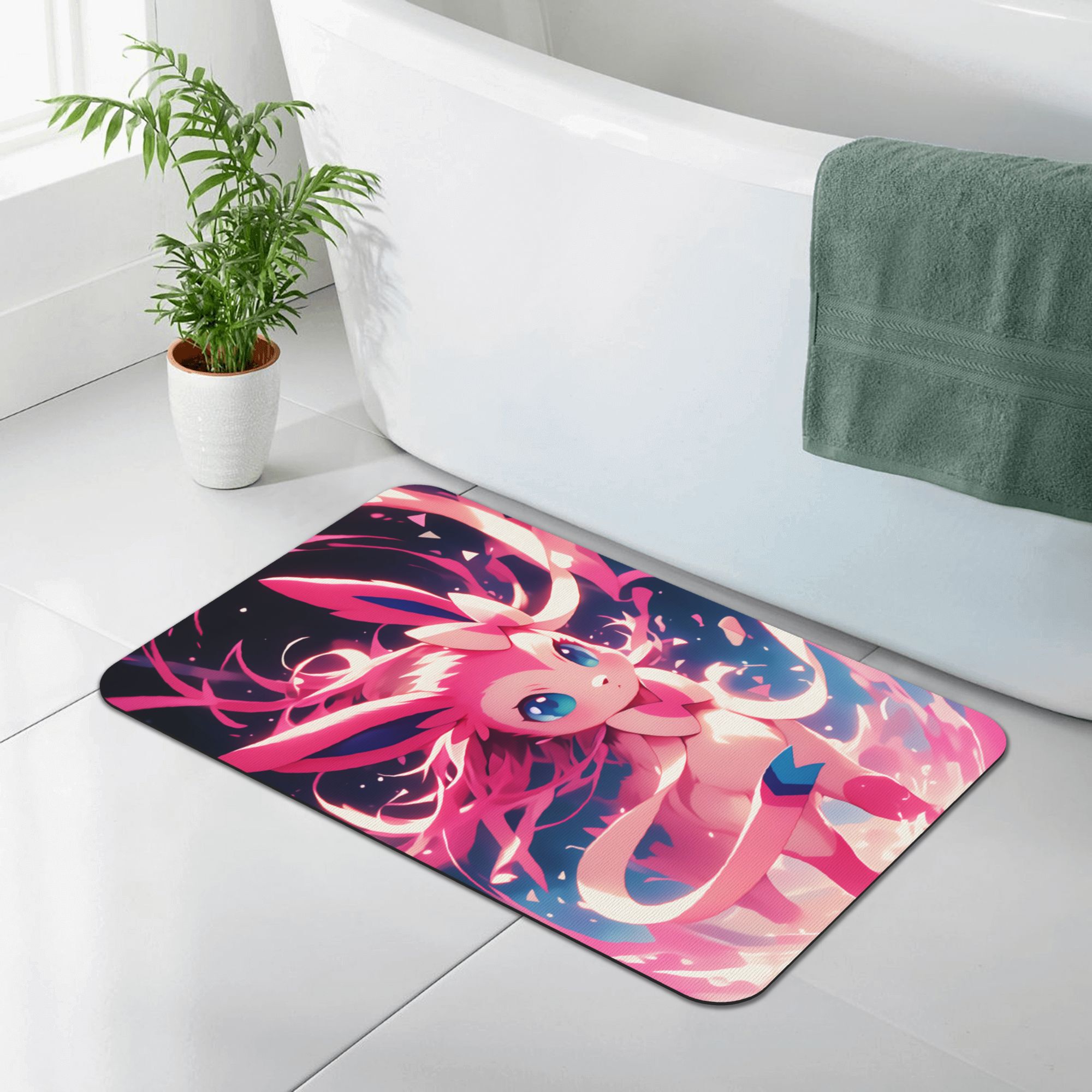 Anime Sylveon Bath Mat Diatomaceous Earth Shower Mat Non-Slip Super ...
