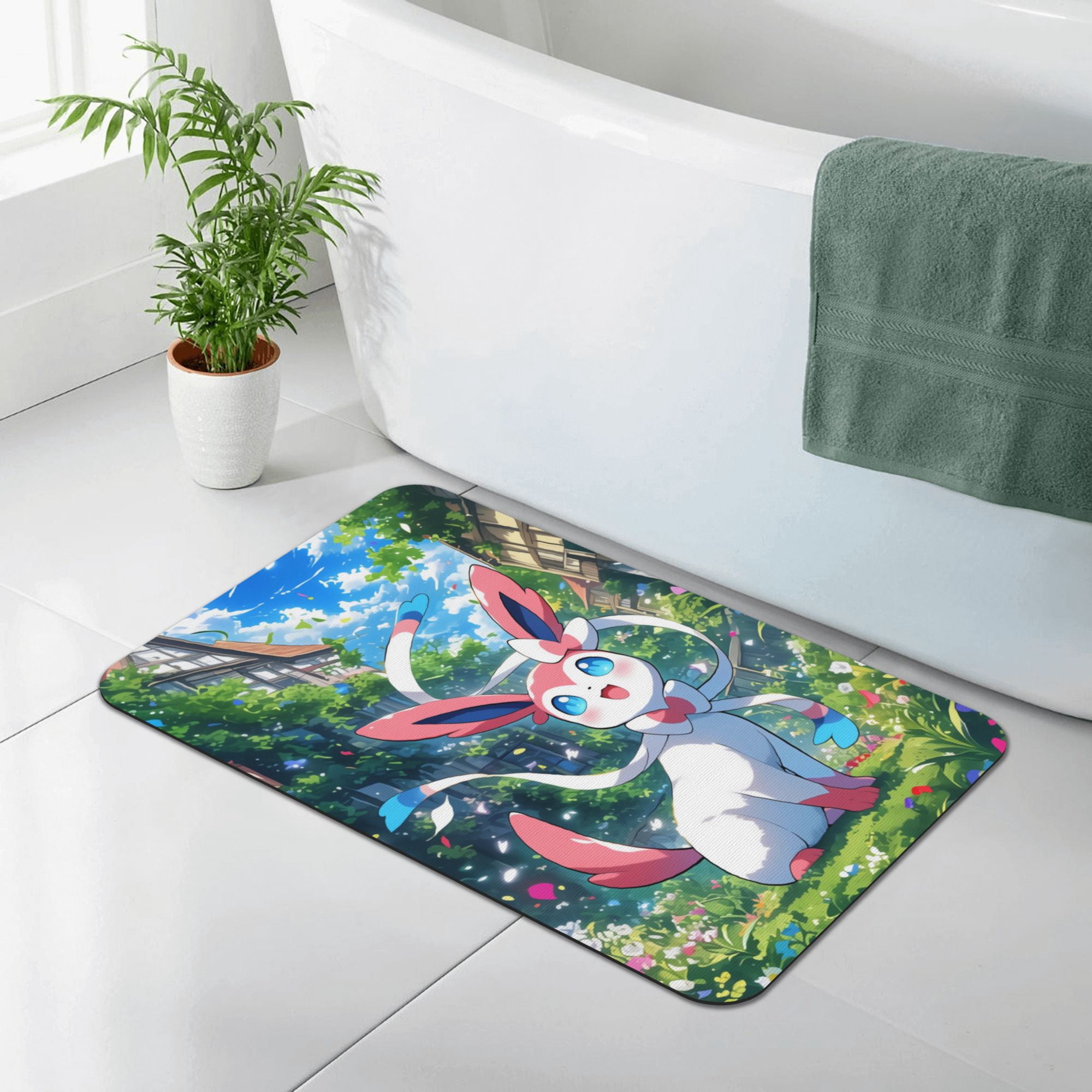Anime Sylveon Bath Mat Diatomaceous Earth Shower Mat Non-Slip Super ...