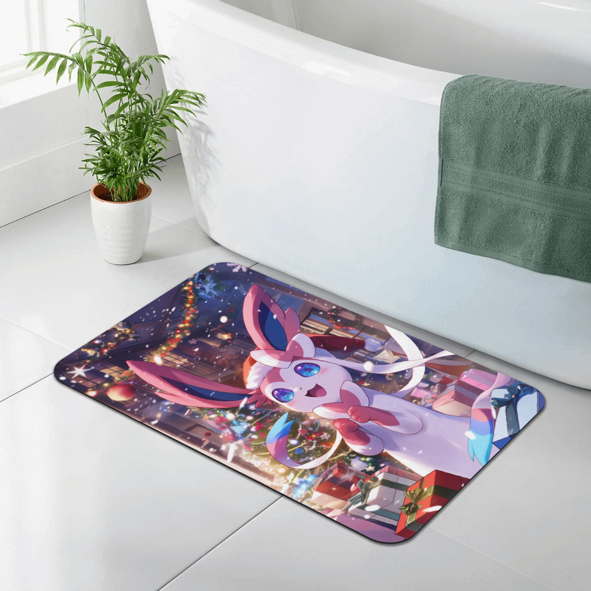 Anime Sylveon Bath Mat Diatomaceous Earth Shower Mat Non-Slip Super ...