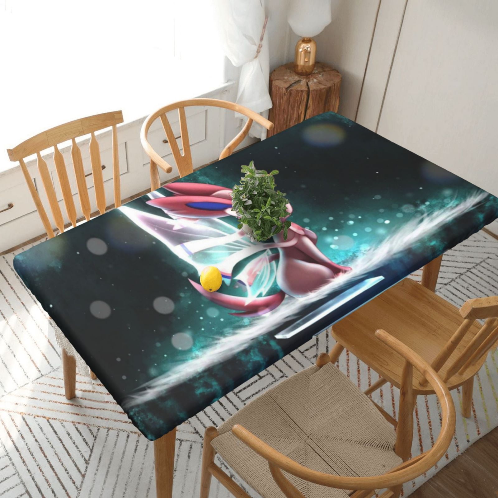 Anime Sylveon Table Cover Reusable Fitted Rectangle Elastic Edged ...