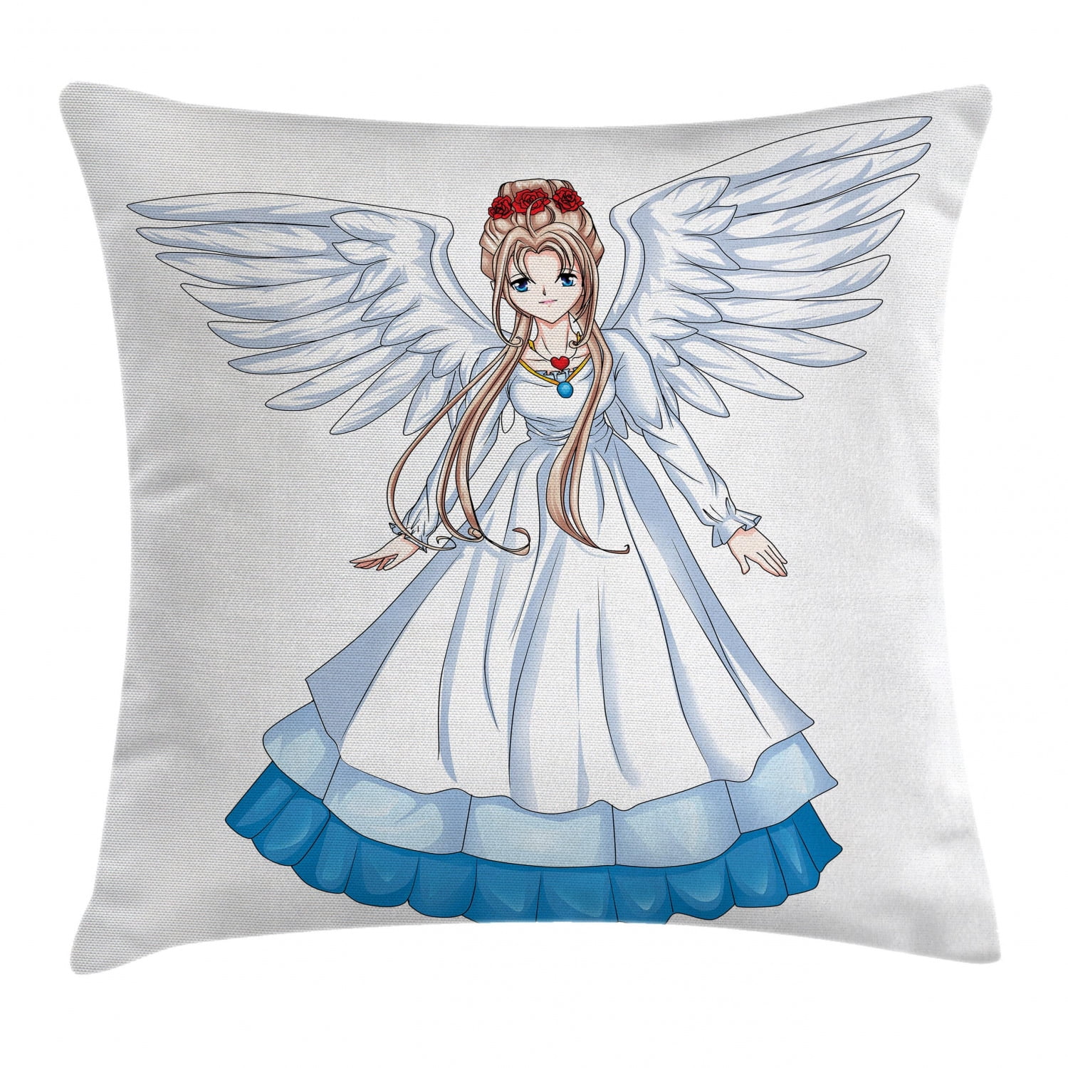 Anime Throw Pillow Cushion Cover, Cartoon Illustration of Cute Angel ...