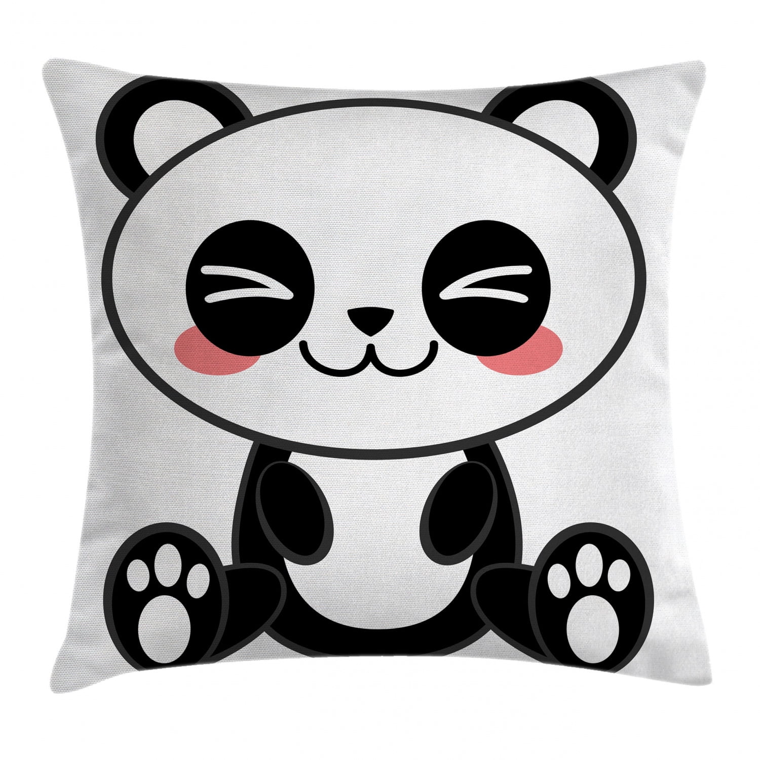 Anime Throw Pillow Cushion Cover, Cute Cartoon Smiling Panda Fun Animal ...