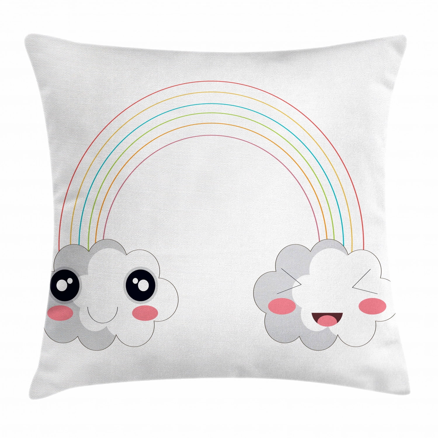 Anime Throw Pillow Cushion Cover, Two Clouds and a Rainbow Happy Face ...