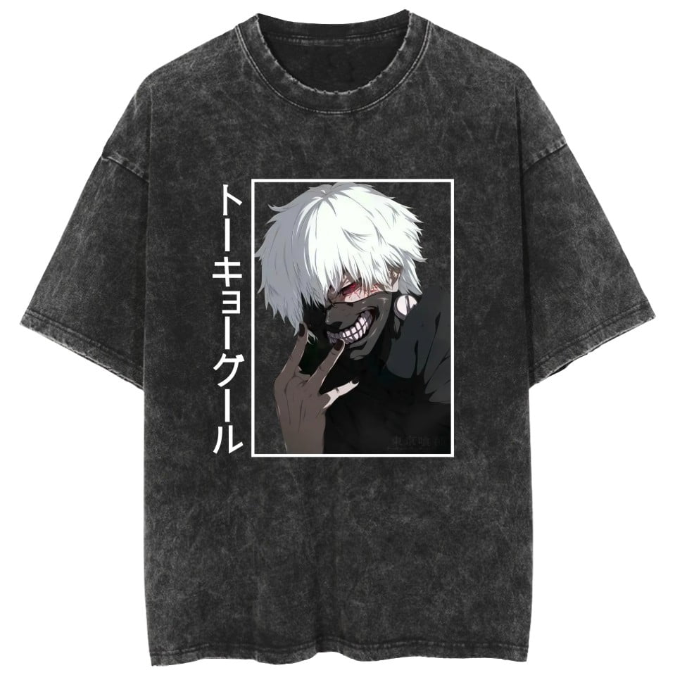 Anime Tokyo Ghoul Character Men's Black Washed Vintage T-Shirt ...