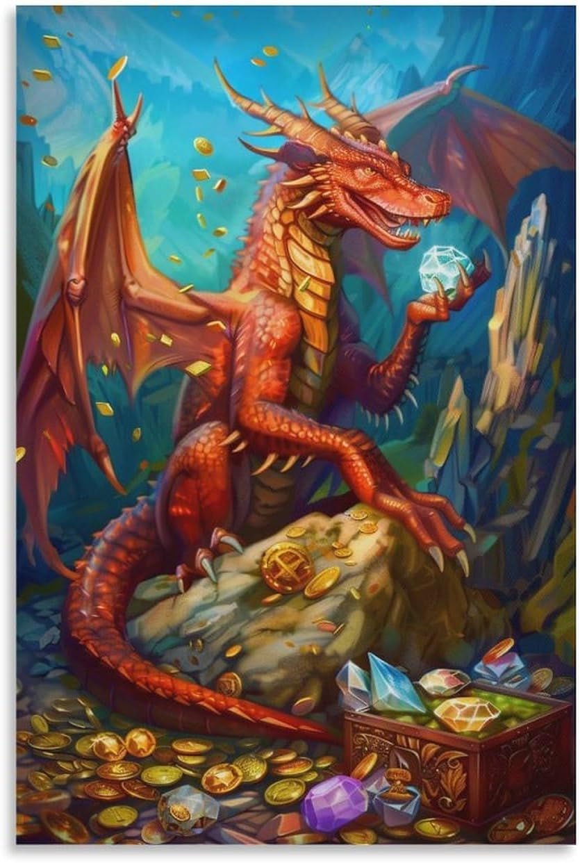 Anime Treasure Greedy Red Dragon Fantasy Poster Canvas Wall Art ...