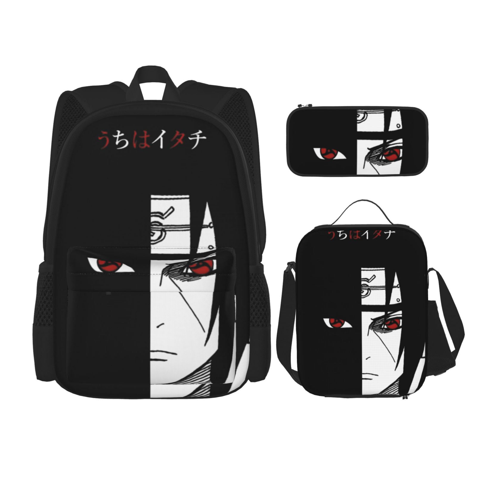 Anime Uchiha Sasuke Backpack, 3 PCS College School Backpacks Bookbag ...