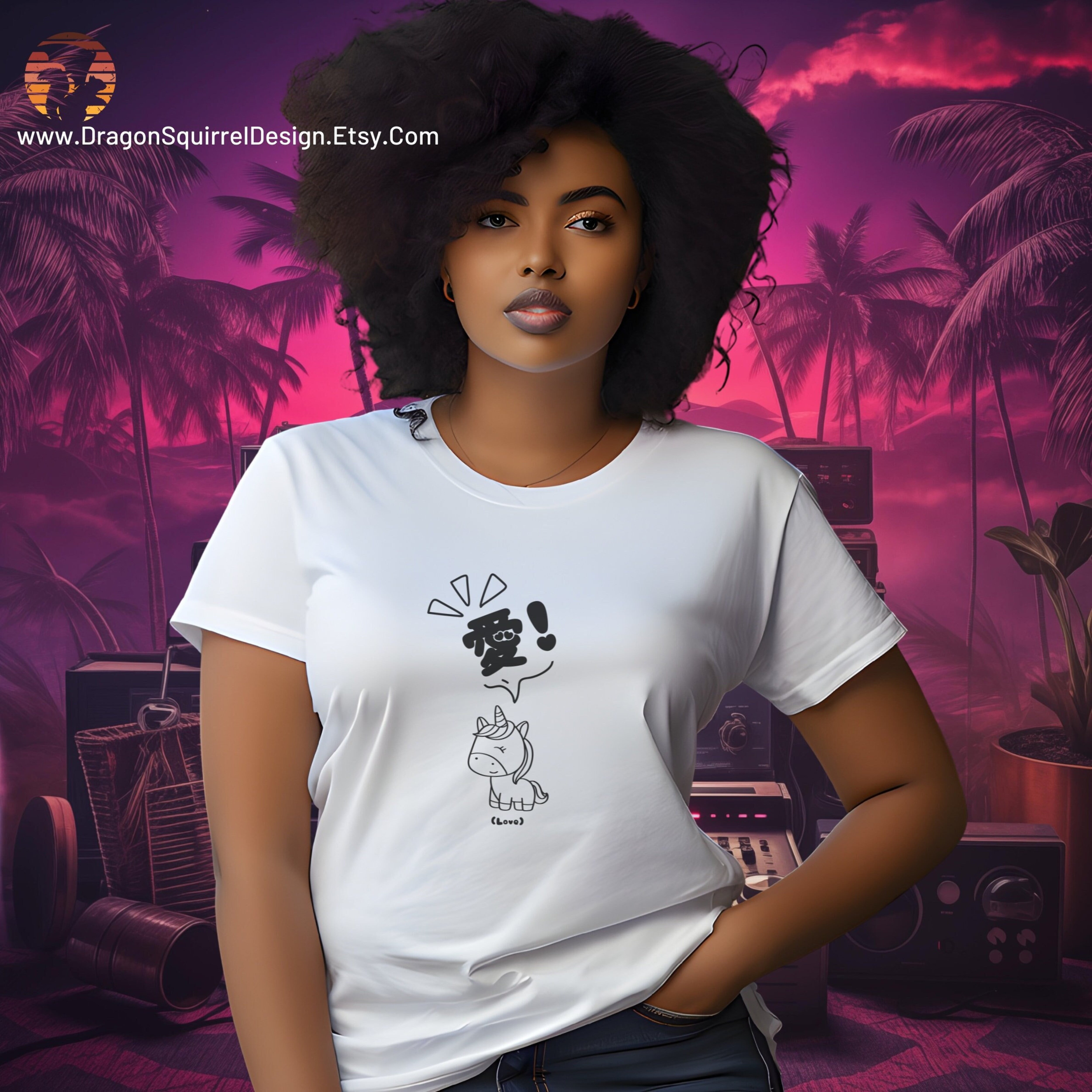 Anime Unicorn Loves Love Japanese Kanji Character Streetwear T-Shirt ...