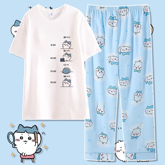 Anime Usagi Hachiware Thin Pajamas Round Neck Loose Long-sleeved Shirt ...