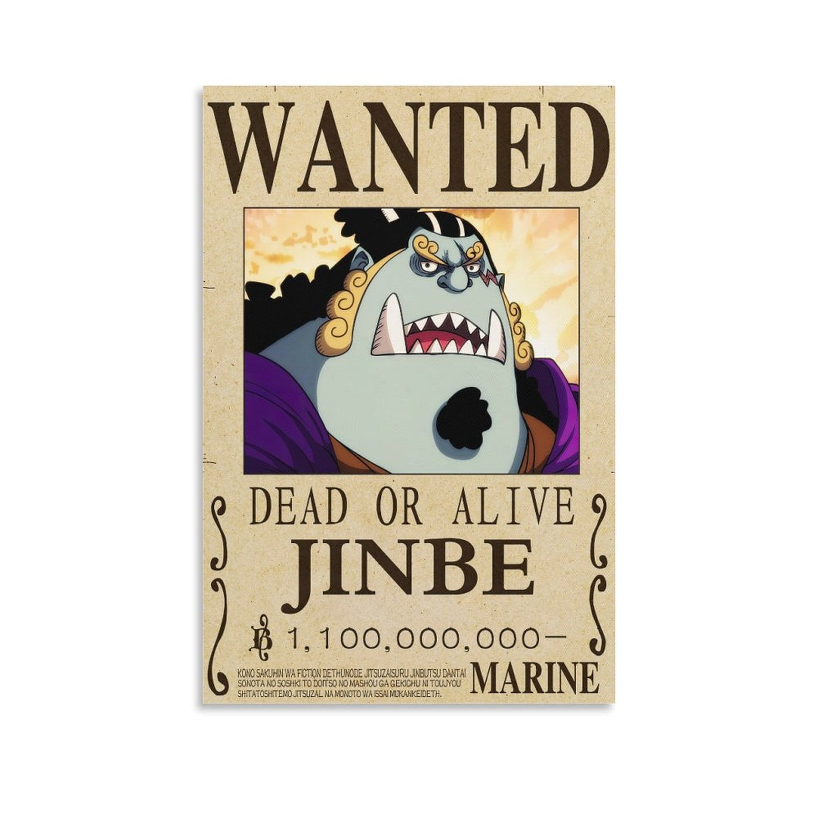 Anime Wanted Poster JINBE 1 Canvas Wall Art Poster Decorative Bedroom ...