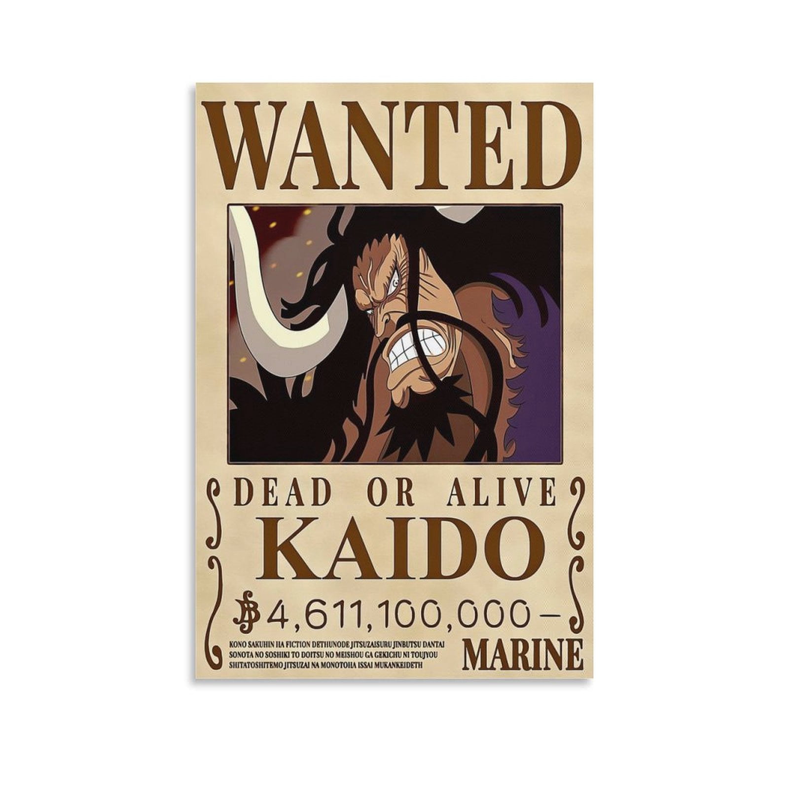 Anime Wanted Poster Kaido Canvas Poster Wall Art Picture Prints Hanging ...