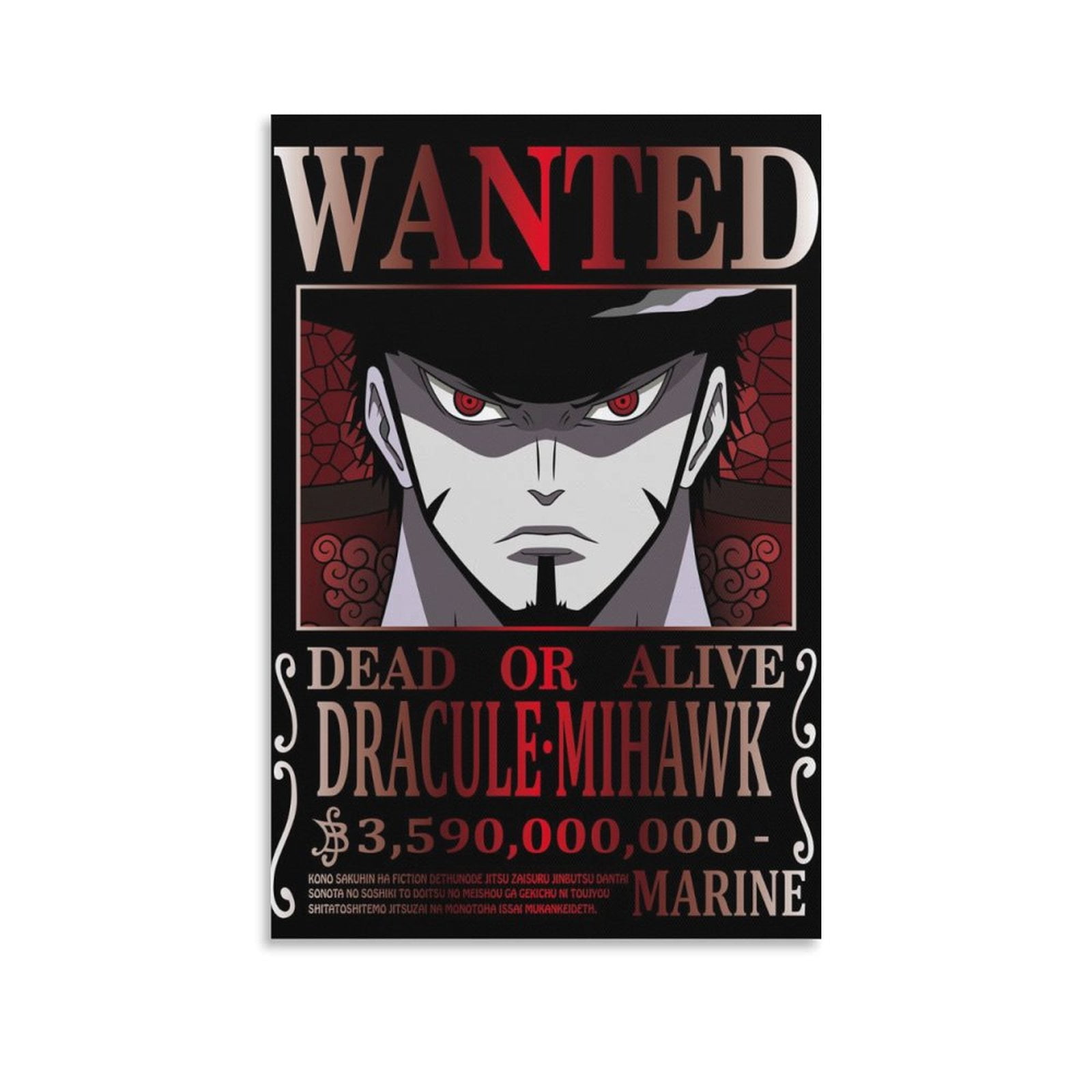 Anime Wanted Poster Mihawk Picture Print Canvas Poster Wall Paint Art ...