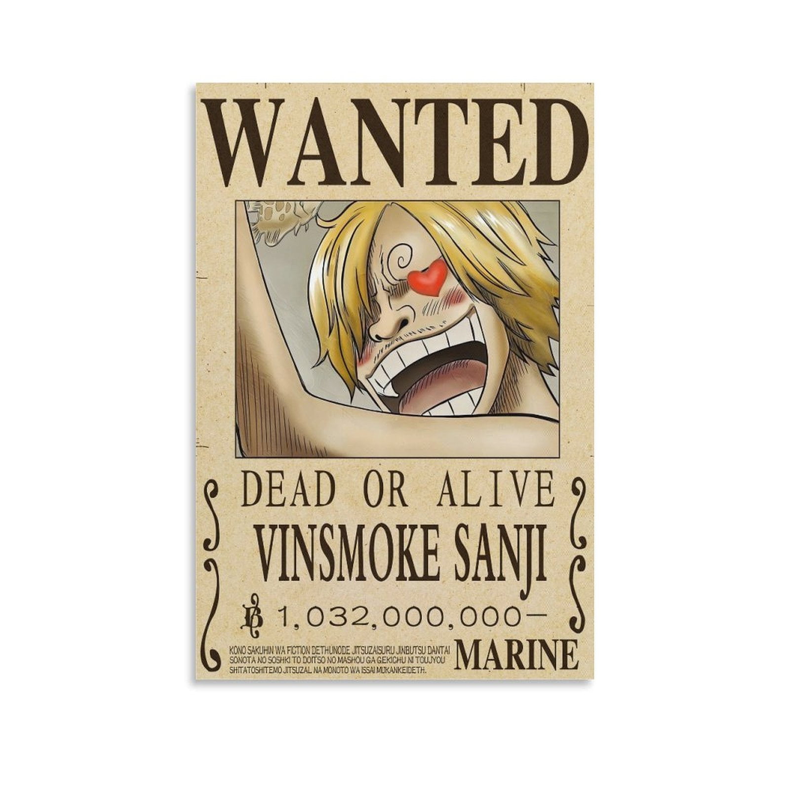 Anime Wanted Poster Sanji Wall Art Poster Gifts Bedroom Prints Home ...