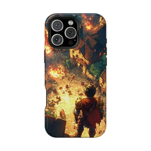 Anime Young Warrior Knight in Burning Village Case for iPhone 11,12,13 ...