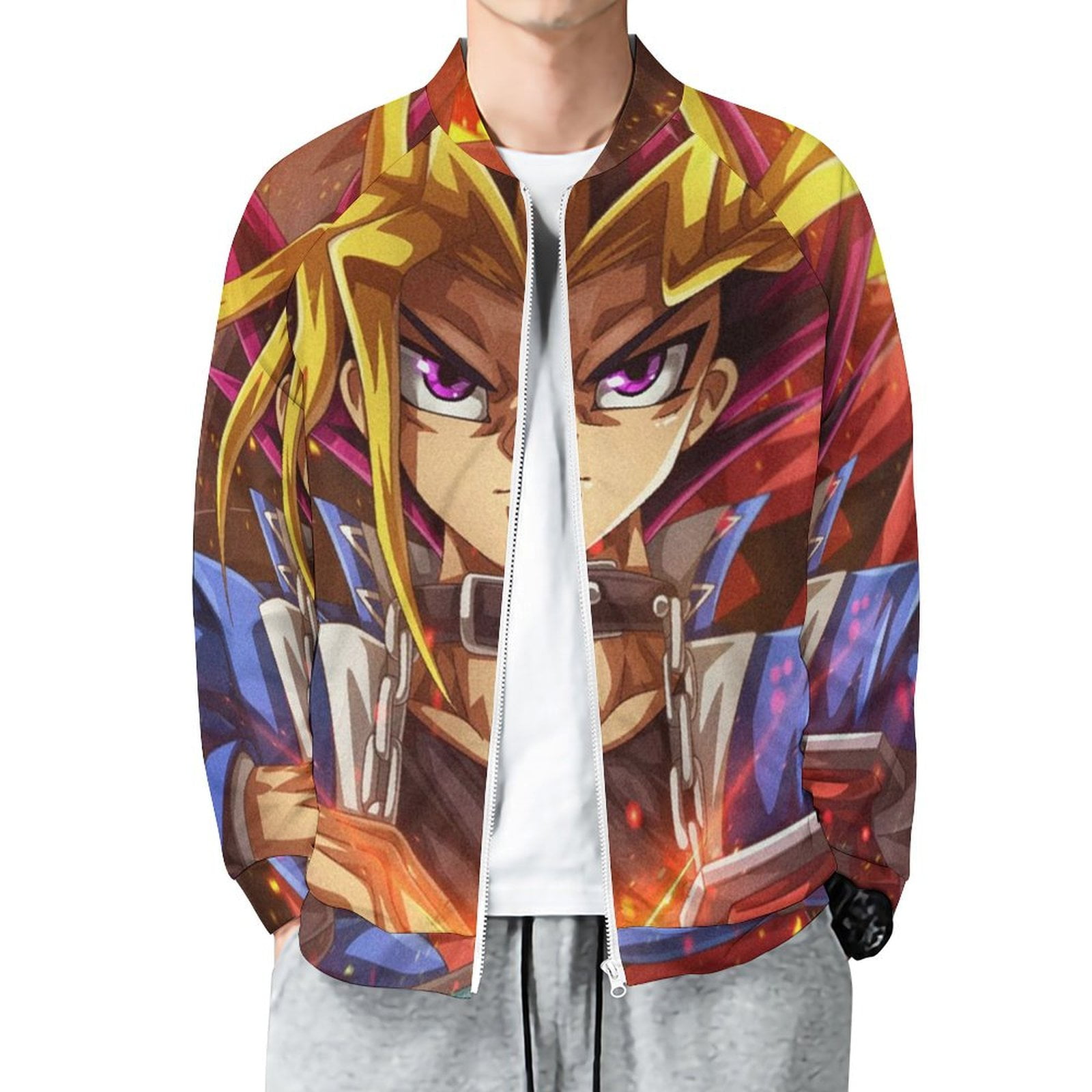 Anime Yu-Gi-Oh Fashion Jacket Mens Windbreaker Coat Lightweight Zipper ...
