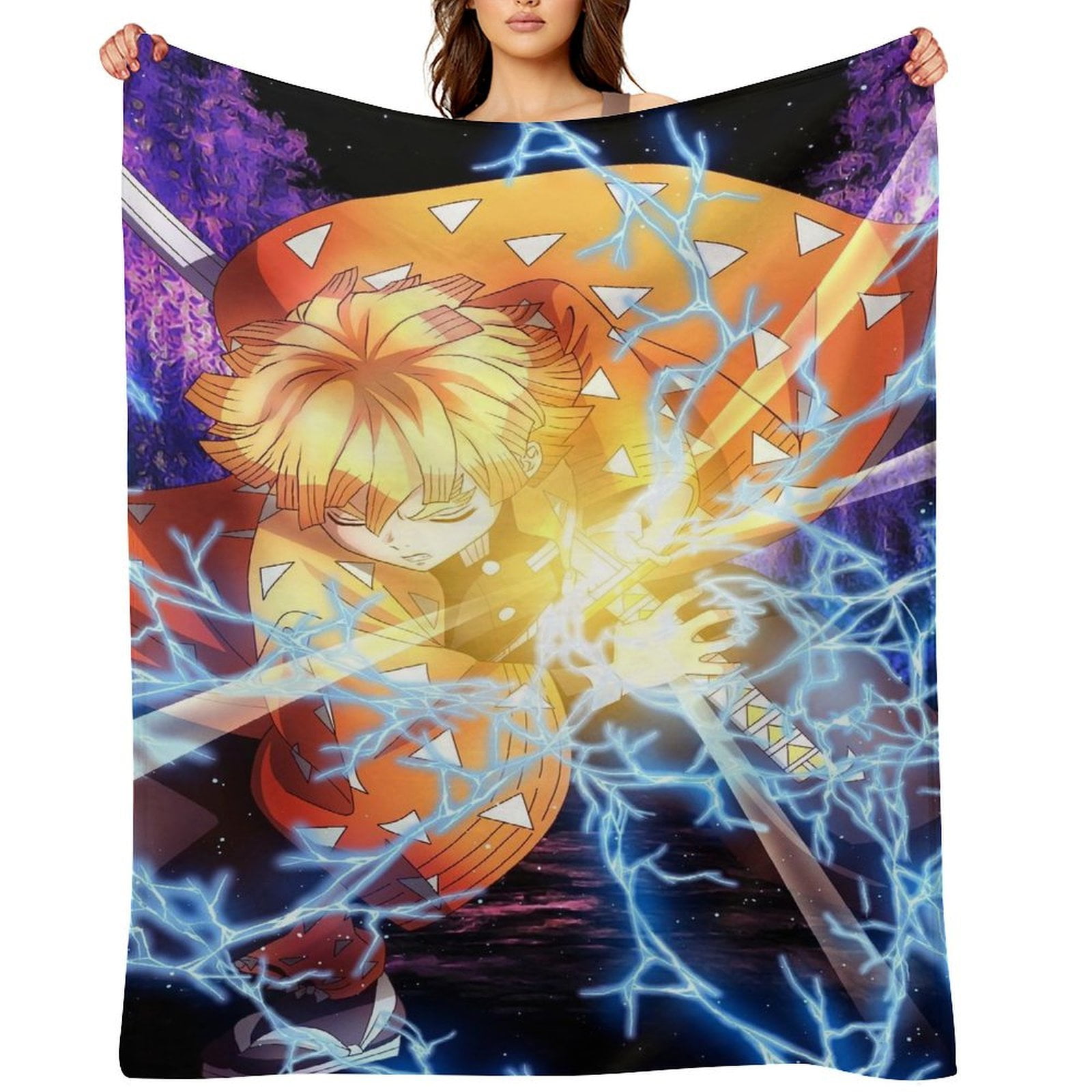 Anime Zenitsu Demon Slayer Flannel Blanket, Ultra Soft Warm Throw ...