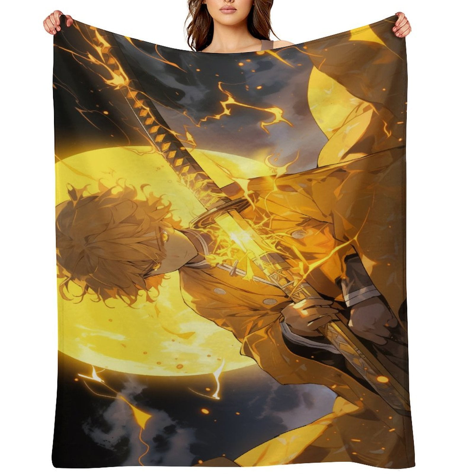 Anime Zenitsu Demon Slayer Flannel Blanket, Ultra Soft Warm Throw ...
