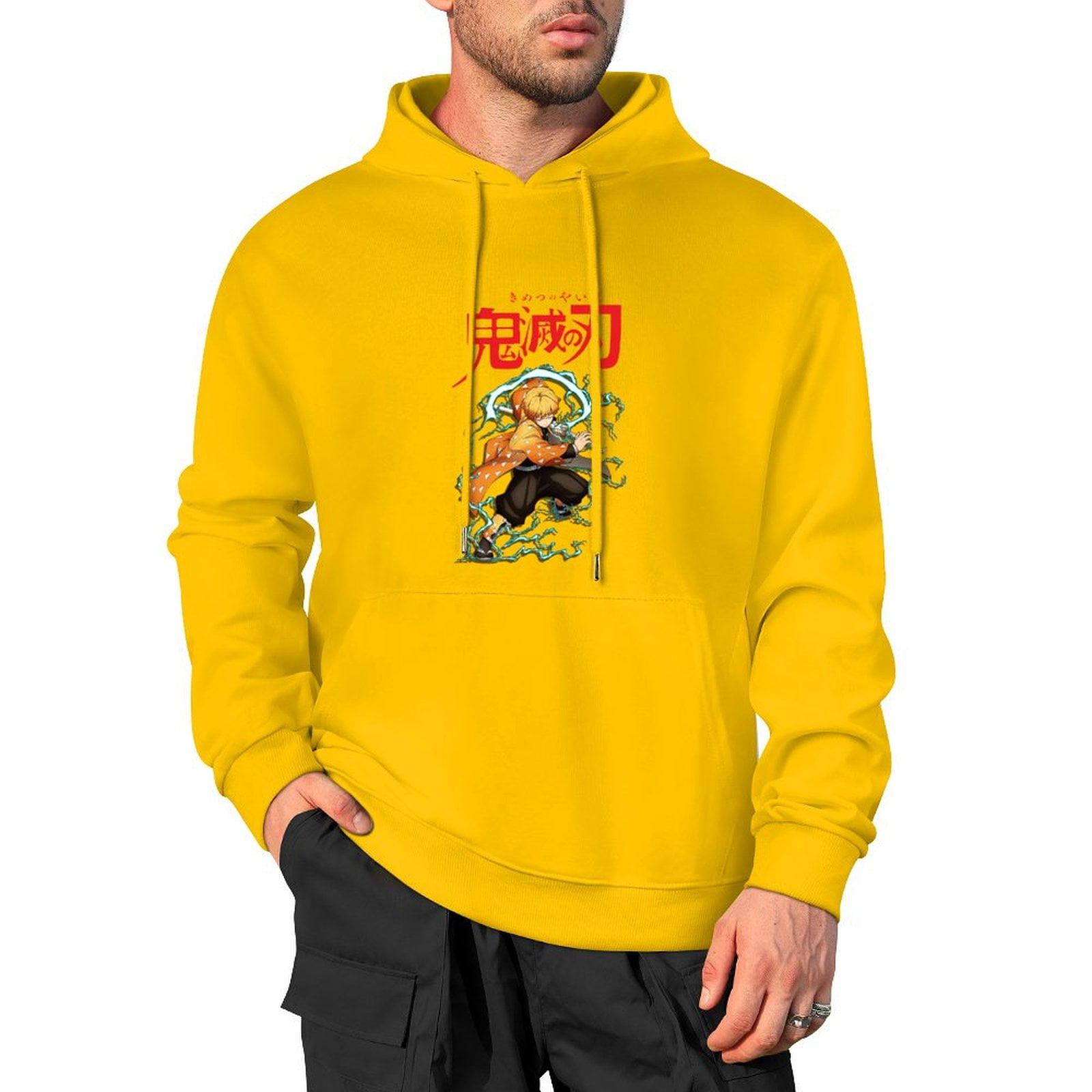 Anime Zenitsu Demon Slayer Logo Cotton Hoodie,Unisex Adult Fashion ...