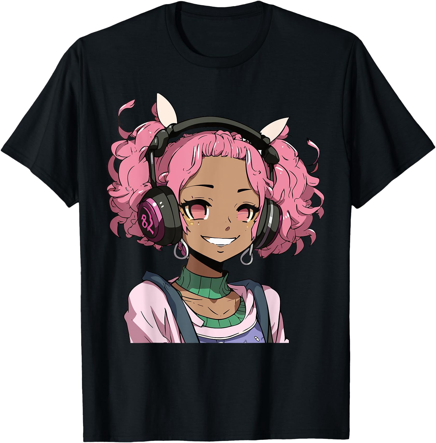 Anime and Music Black Girl Anime Merch Afro African American T-Shirt ...