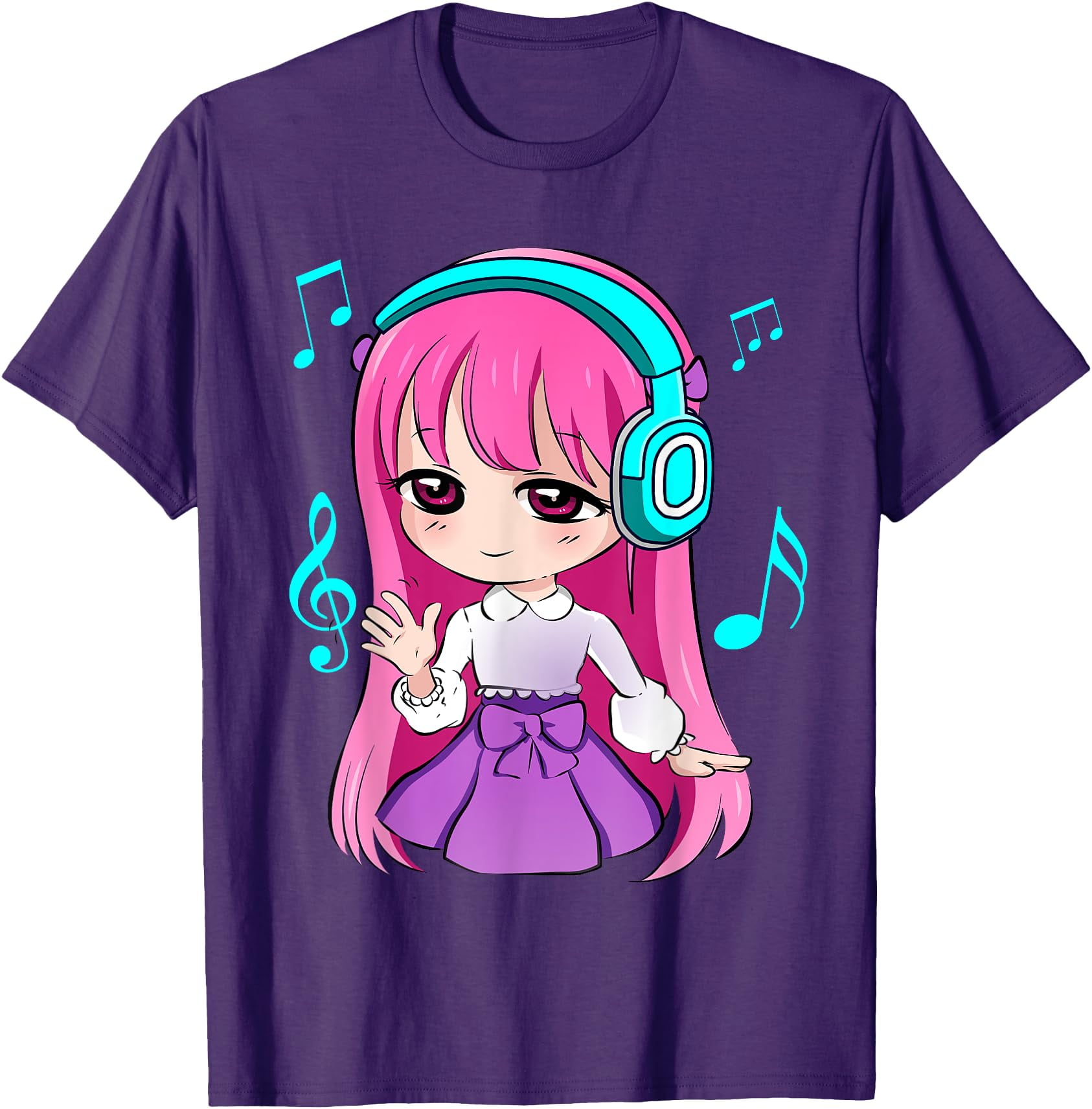 Anime and Music Girl for Teen Chibi Graphic Softstyle Unisex T-Shirt ...