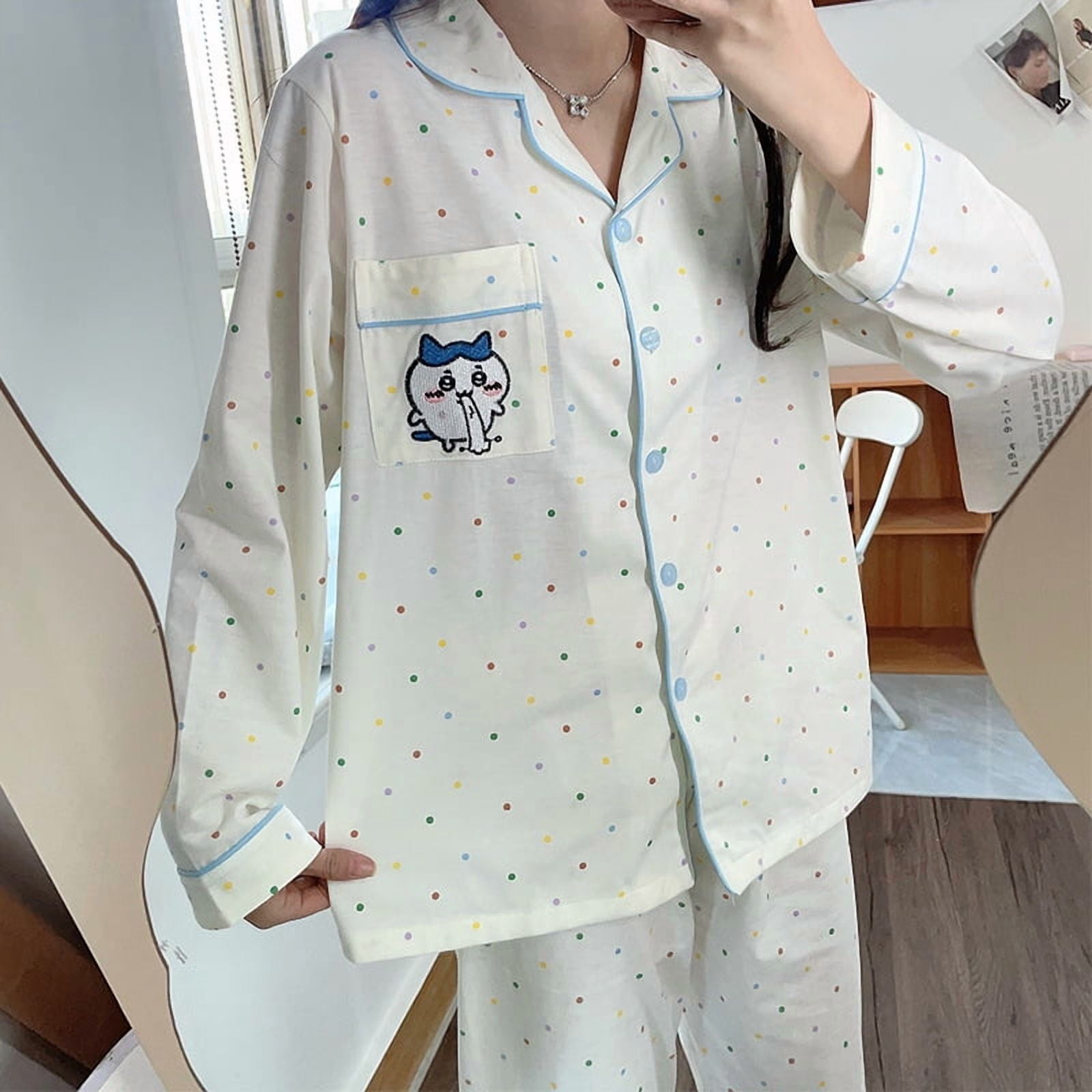 Anime chiikawaspring and autumn cartoon cute pajamas hachiware long ...