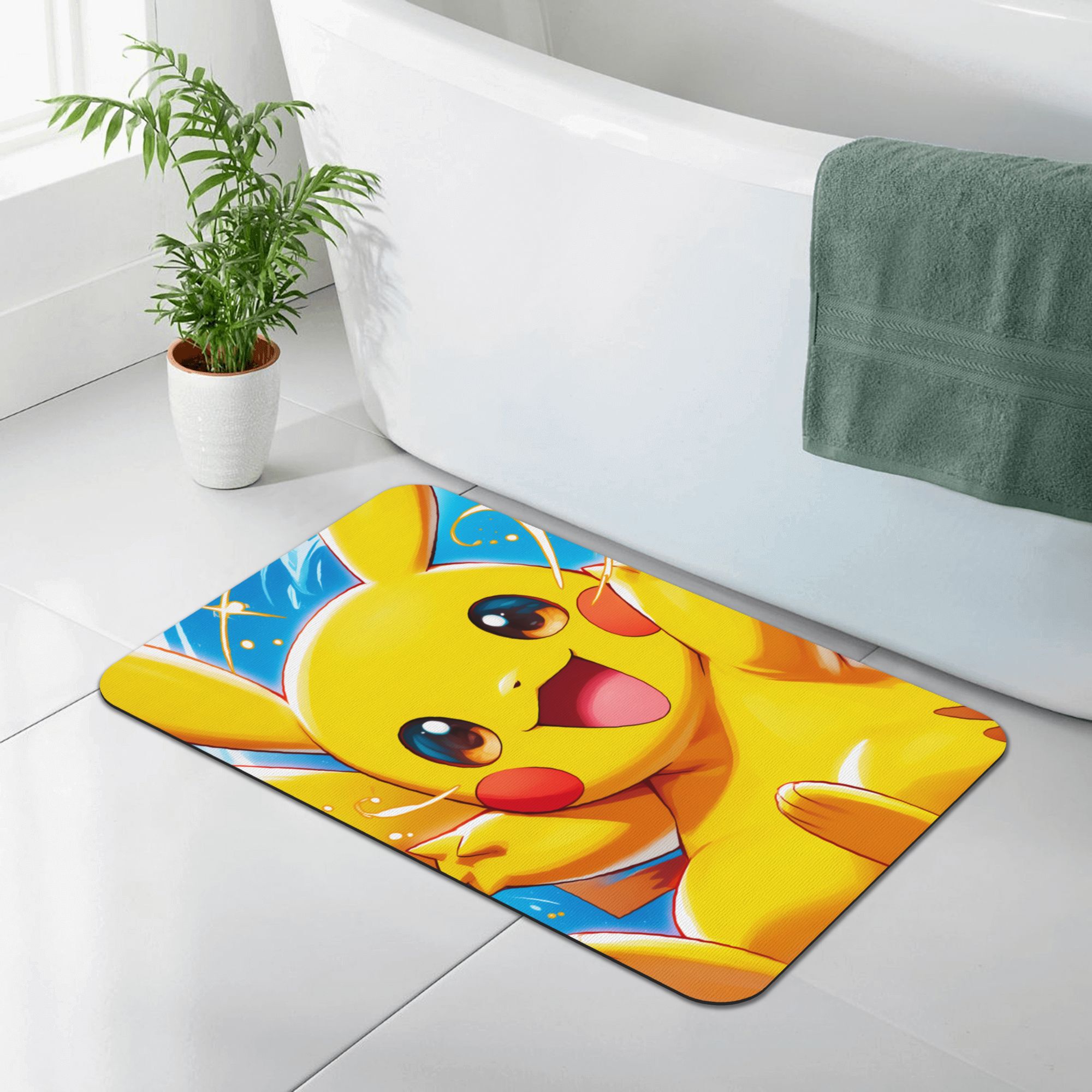 Anime pikachu Bath Mat Diatomaceous Earth Shower Mat Non-Slip Super ...