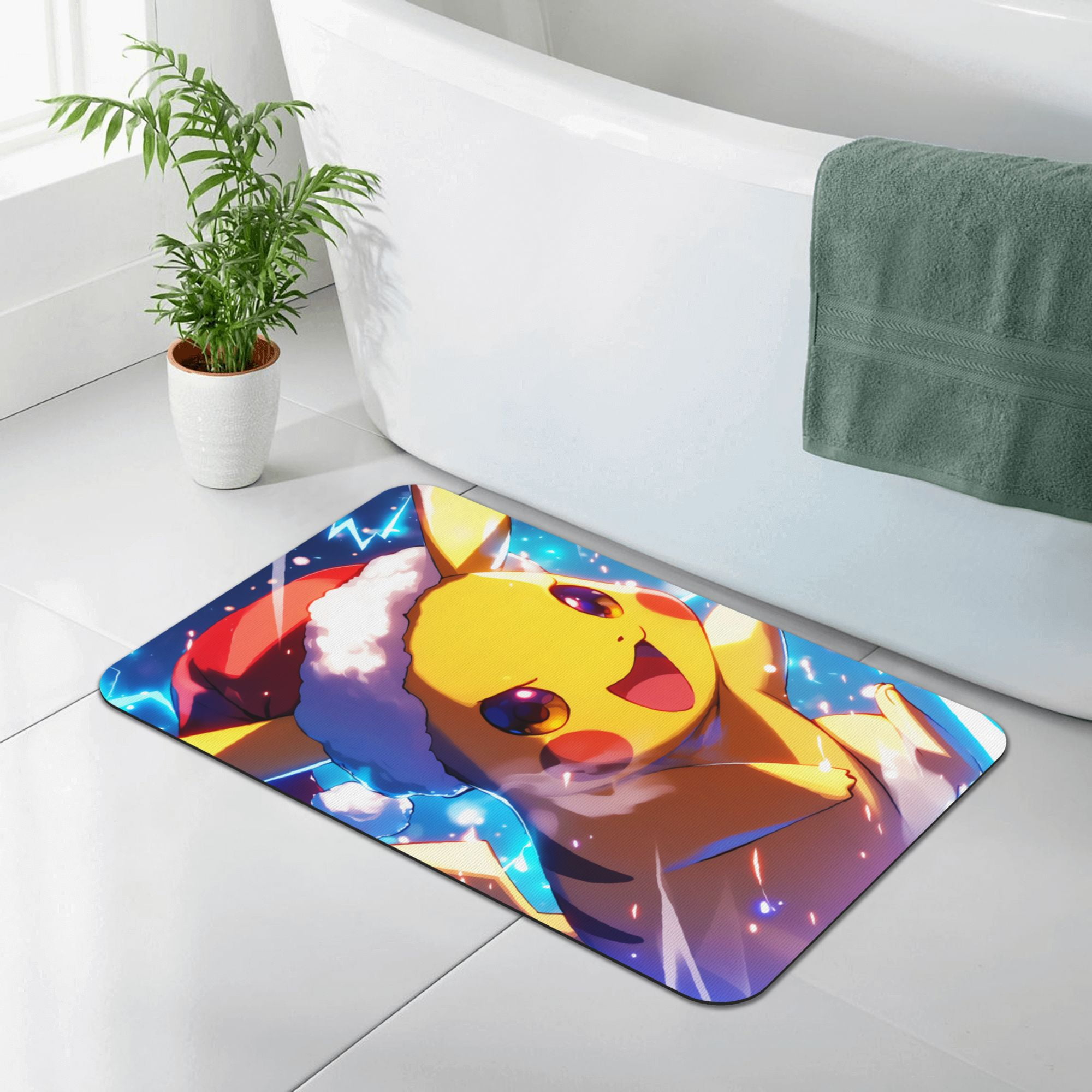 Anime pikachu Bath Mat Diatomaceous Earth Shower Mat Non-Slip Super ...