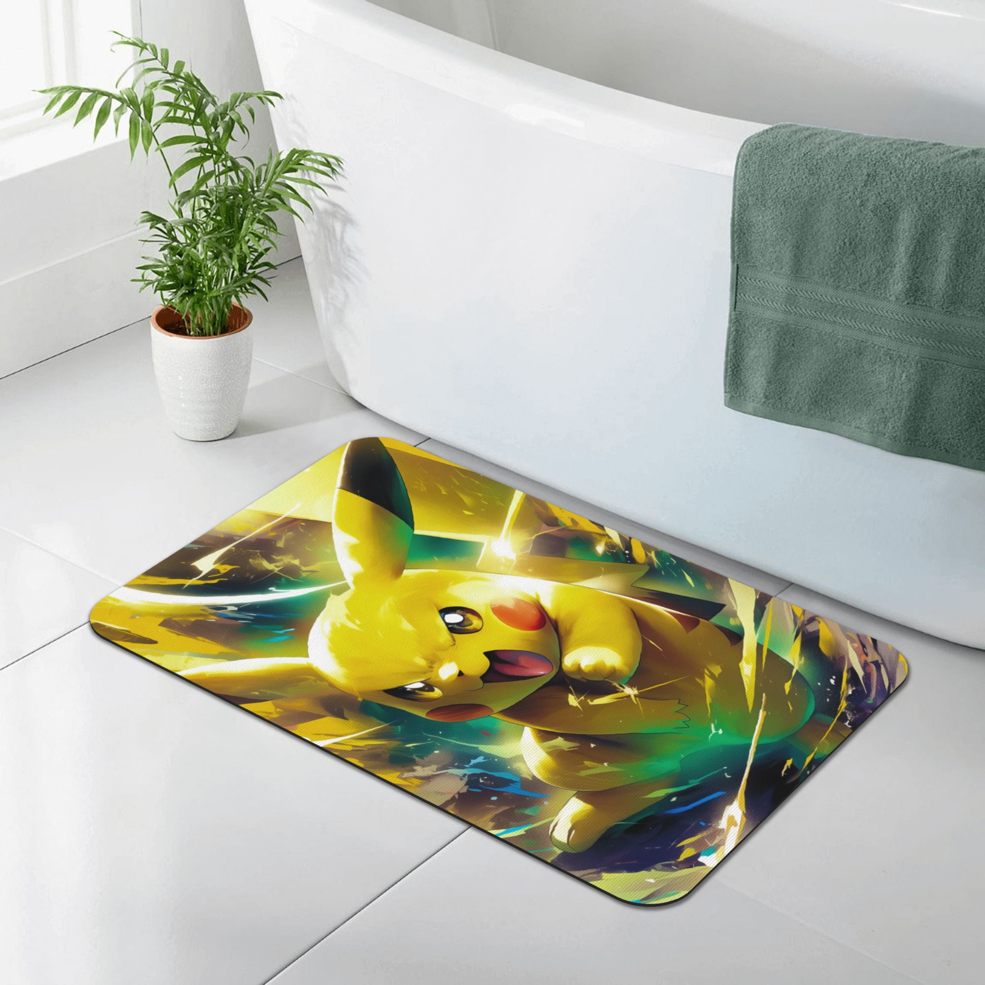 Anime pikachu Bath Mat Diatomaceous Earth Shower Mat Non-Slip Super ...