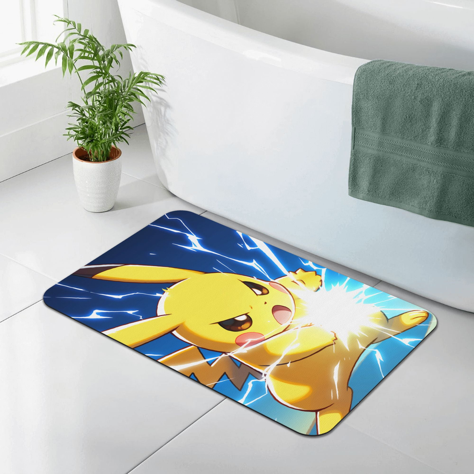 Anime pikachu Bath Mat Diatomaceous Earth Shower Mat Non-Slip Super ...