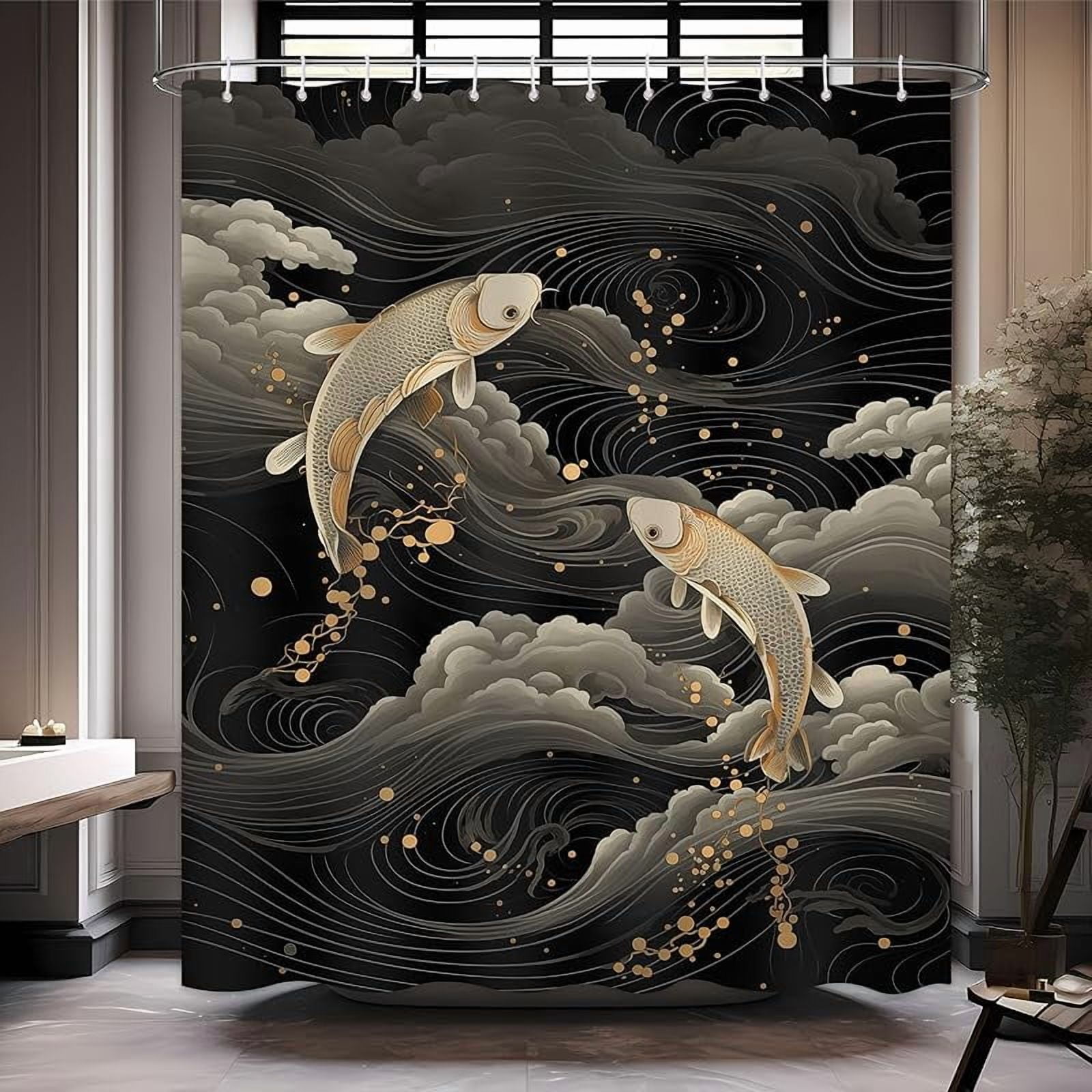 Anime shower curtain Japanese big wave shower curtain bathroom Oriental ...