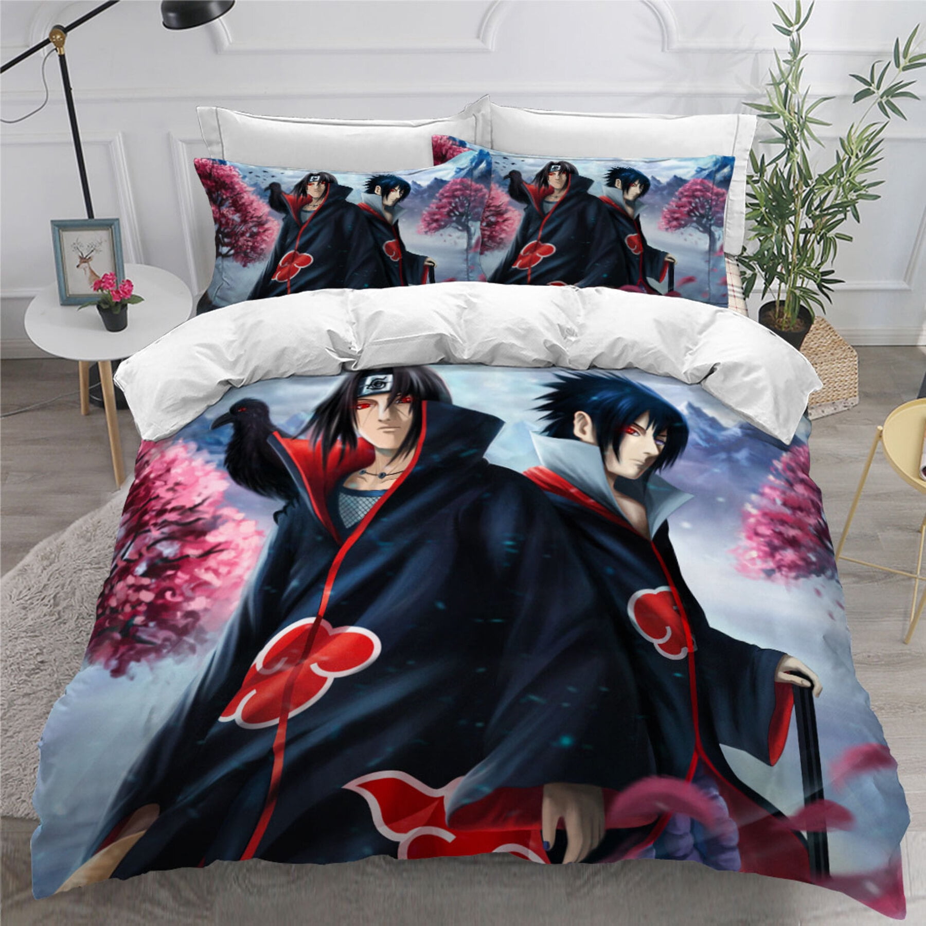 AnimeThemed Bedding Set with Characters in Dark Robes & Misty Landscape ...
