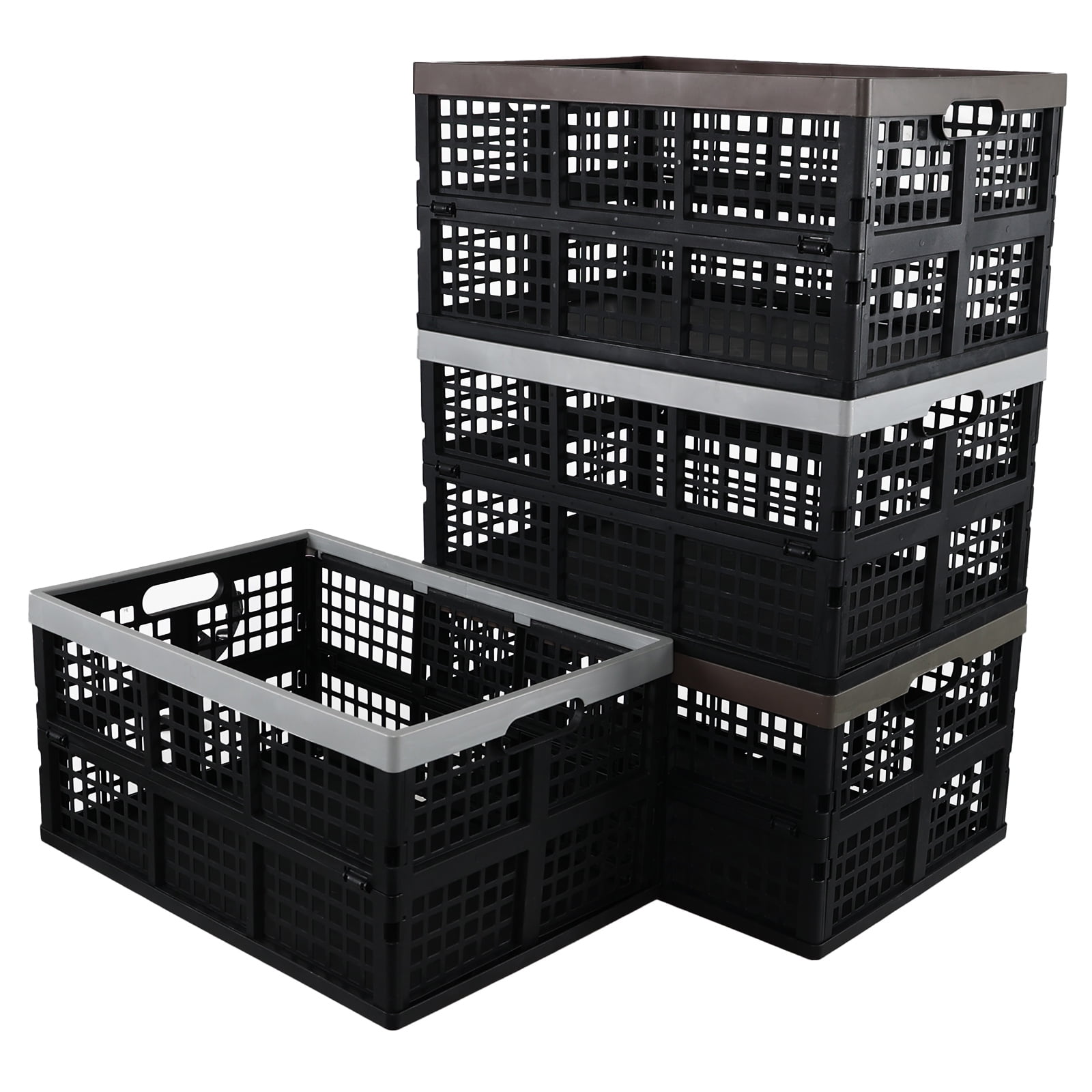 Aninhao 4 Pack 42 Liter Plastic Foldable Storage Crates, Large ...