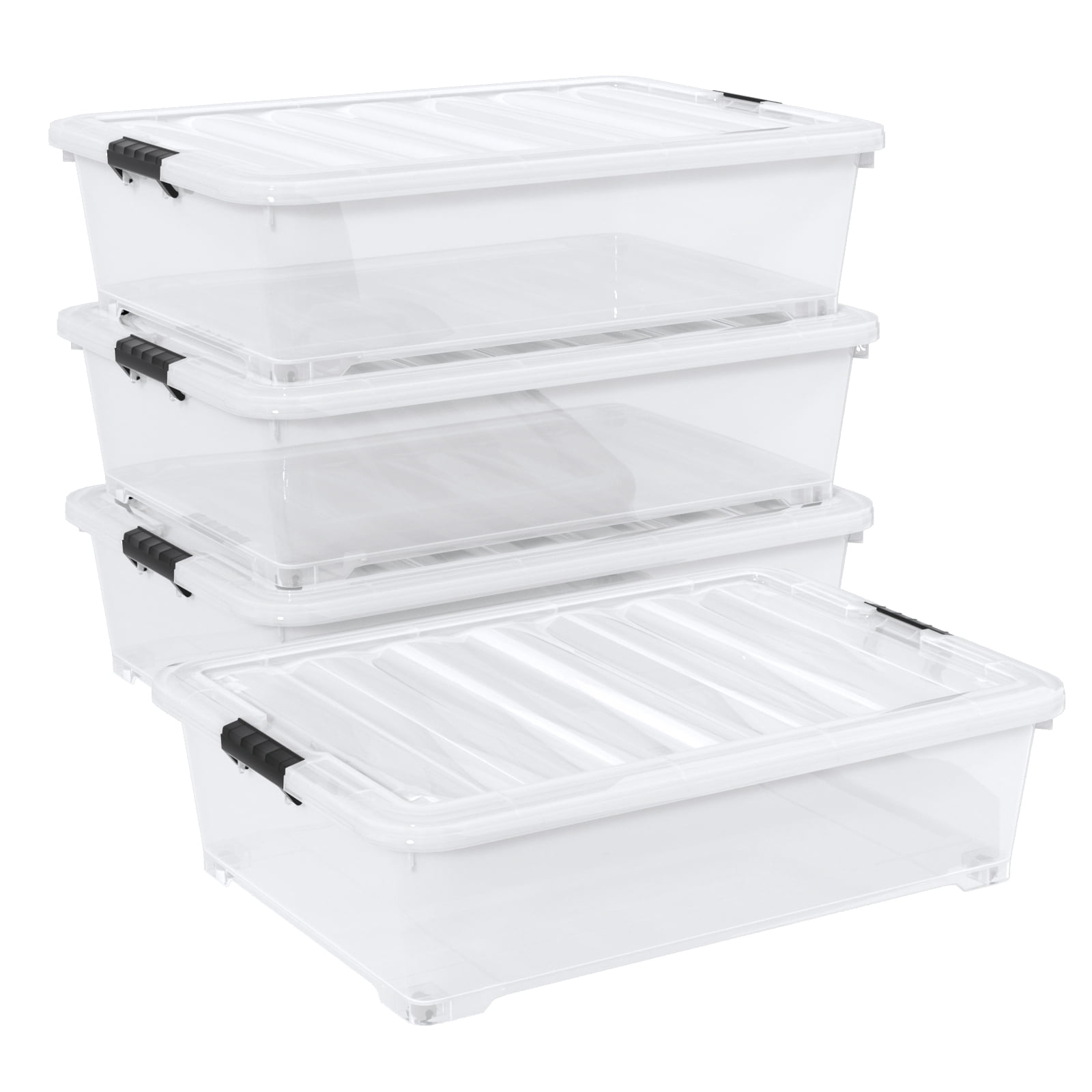 Aninhao 4-Pack 50 Quart Clear Under Bed Storage Boxes with Wheels ...