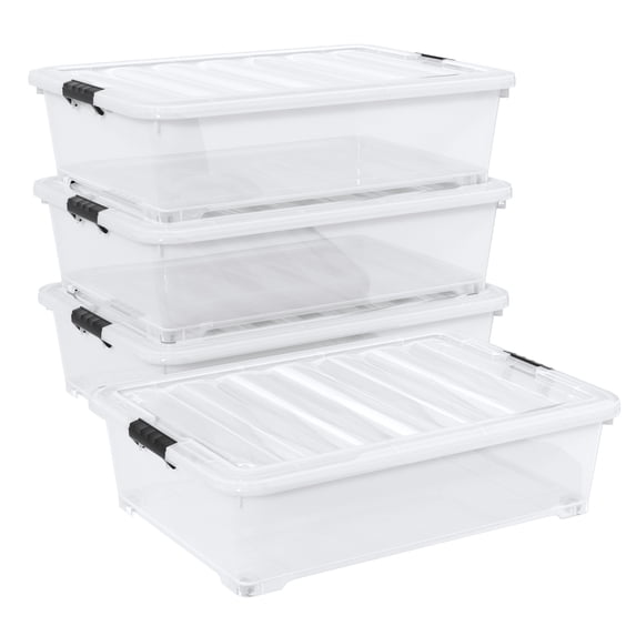 Aninhao 4-Pack 50 Quart Clear Under Bed Storage Boxes with Wheels ...