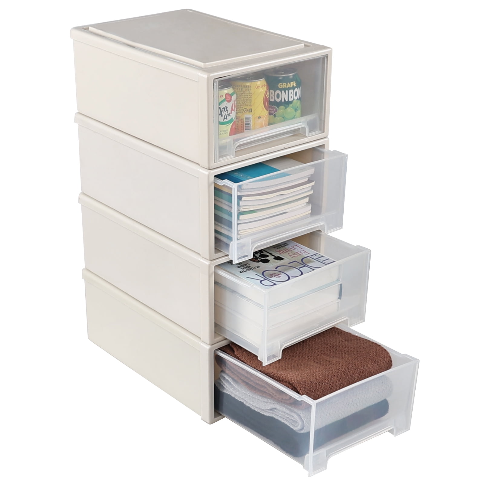 Aninhao 4 Pack Desktop Stacking Drawer Boxes, 12 Quart Plastic Storage ...