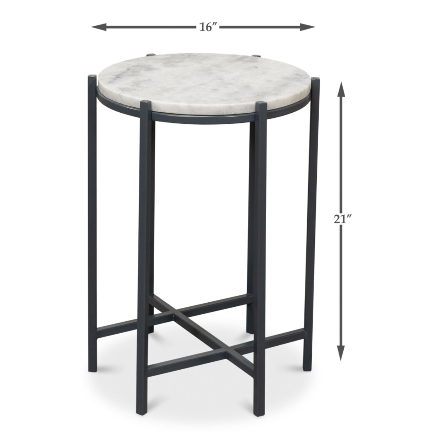 Anise Side Table – Black Iron Base with Grey Base and White Marble Top ...