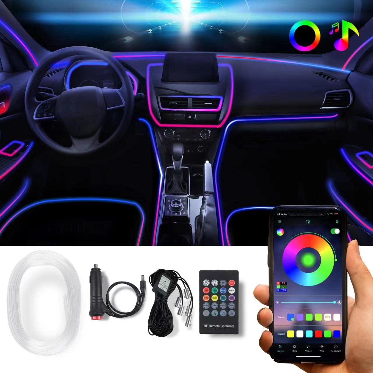 Anise Star Car LED Interior Strip Lights, RGB 16 Million Colors 5 in 1 ...