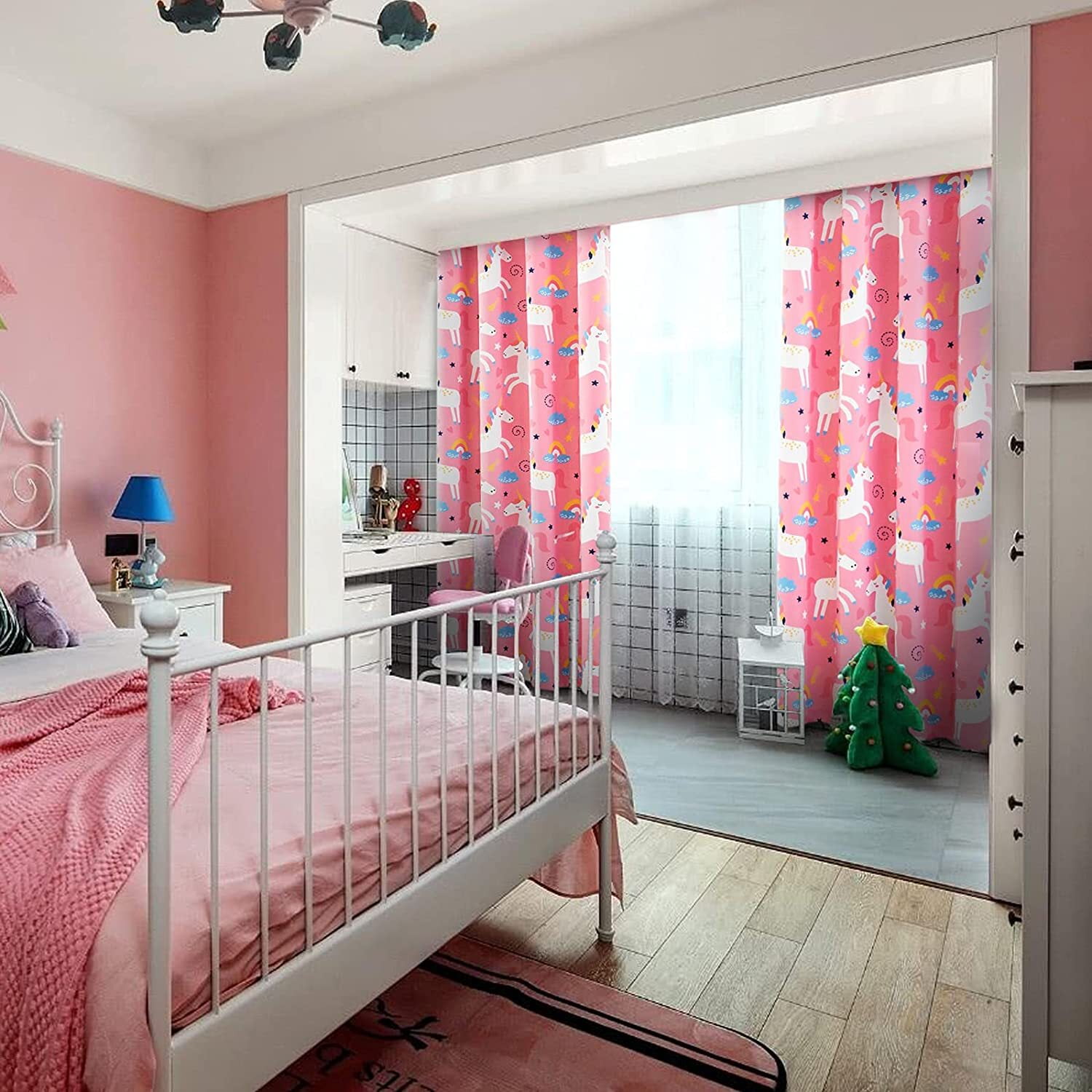 Anjee 2 Panels Blackout Curtains for Kids Bedroom Pink Unicorn 52" x 63 ...