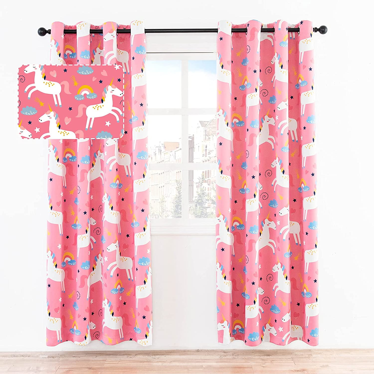 Anjee Kids Blackout Curtains, Pink Unicorn 52" x 84", 2 Panels, Thermal ...