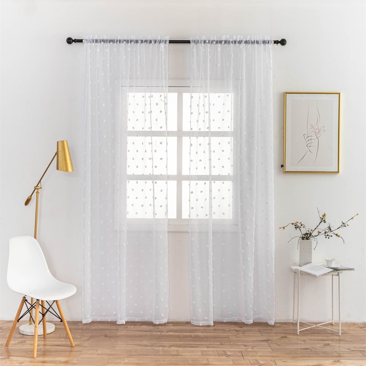 Anjee White Flower Pattern Sheer Curtains, Elegant and Lightweight ...