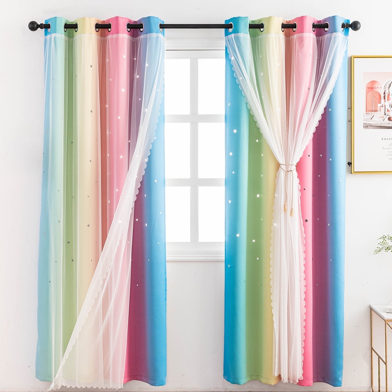 Anjee Set of 2 Blackout Curtains for Kids Bedroom, 84 Inches with Sheer ...