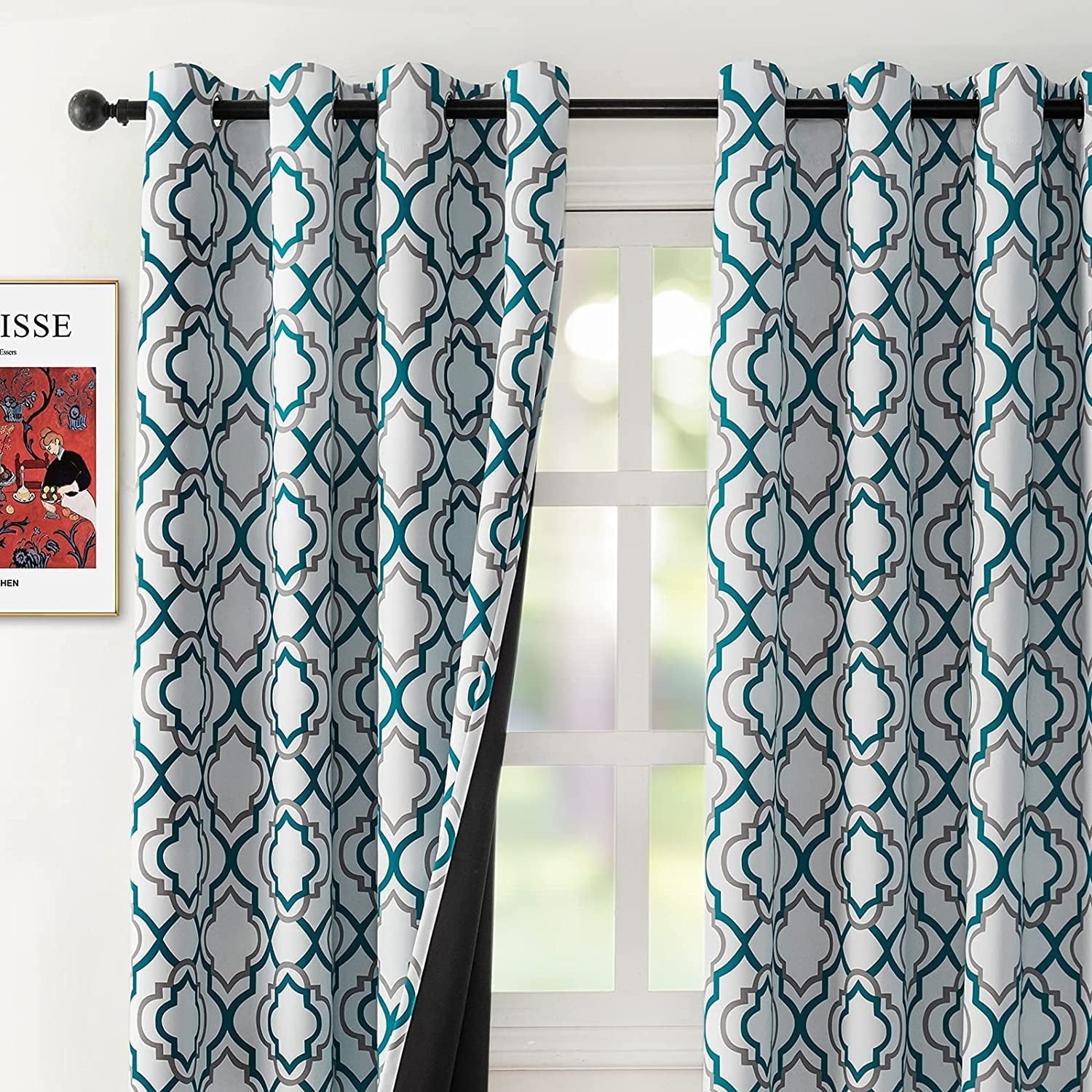 Anjee Blackout Curtains Set of 2 for Bedroom, Moroccan Blackout Grommet ...