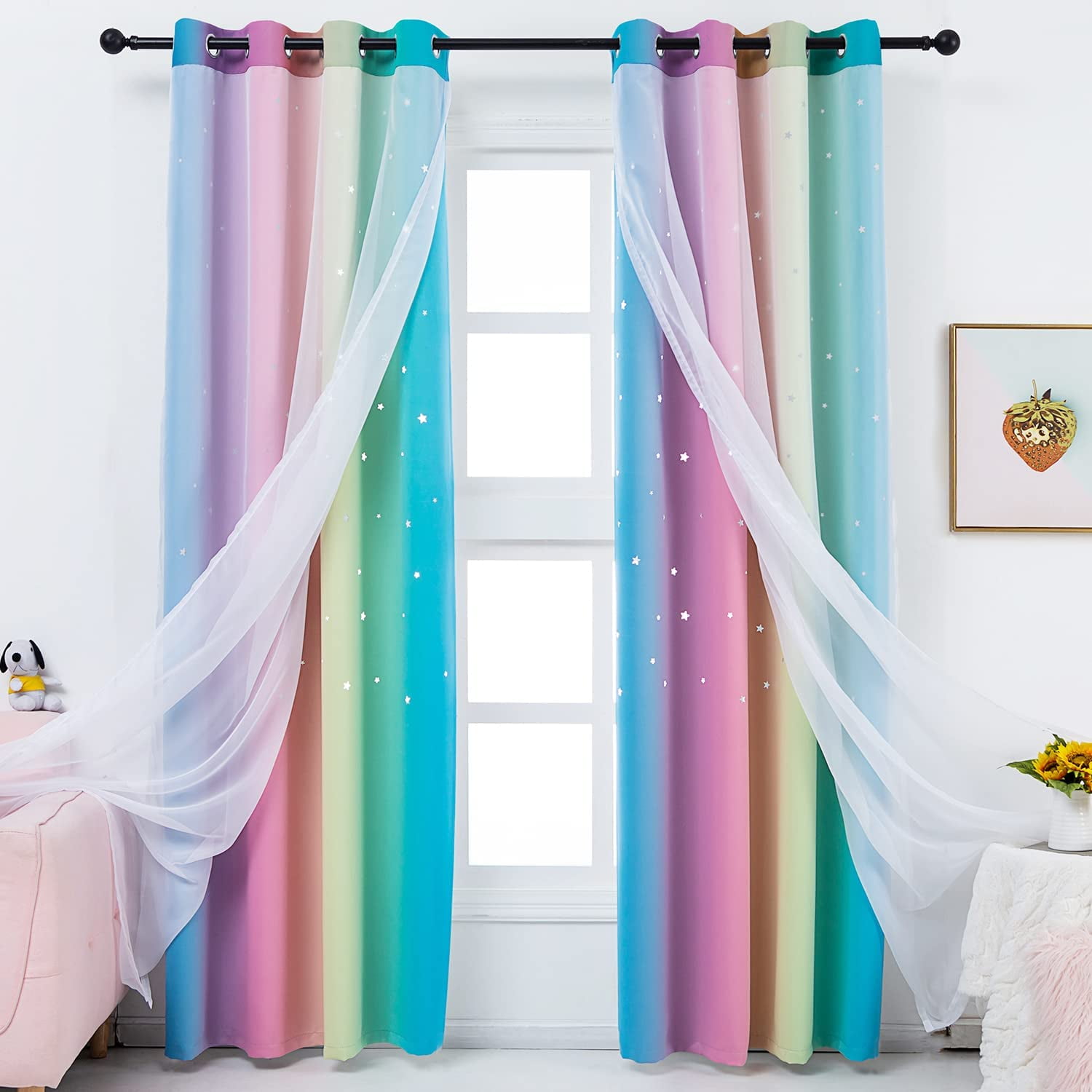 Anjee Blackout Curtains for Kids Girls Bedroom Curtain,Star Curtain ...