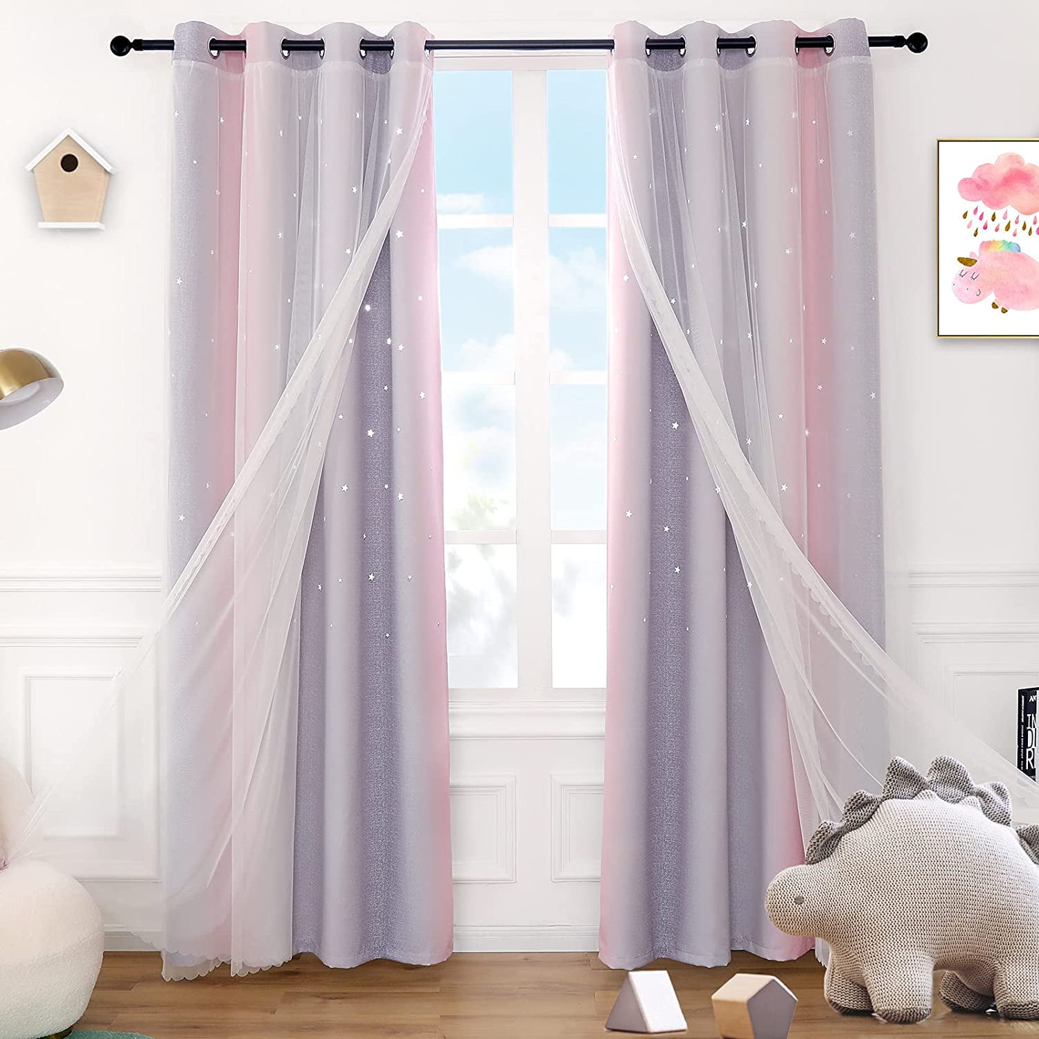 Anjee Blackout Curtains for Kids Girls Bedroom Curtain,Star Curtain ...