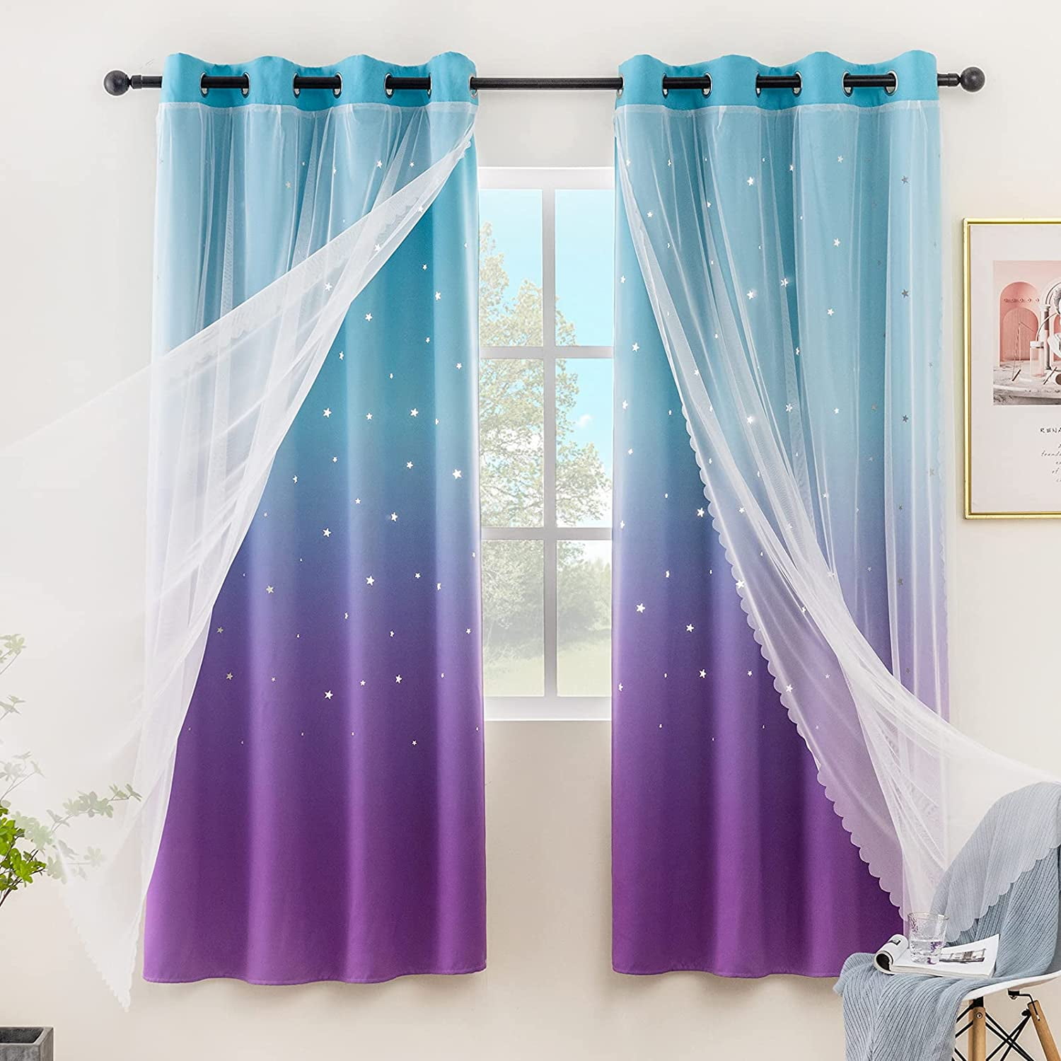 Anjee Blackout Curtains for Kids Girls Bedroom Curtain,Star Curtain ...