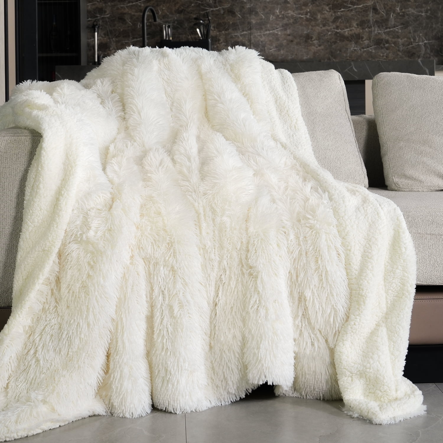 Anjee Faux Fur Soft Fuzzy Plush Sherpa Fluffy Fleece Long Hair Throw ...