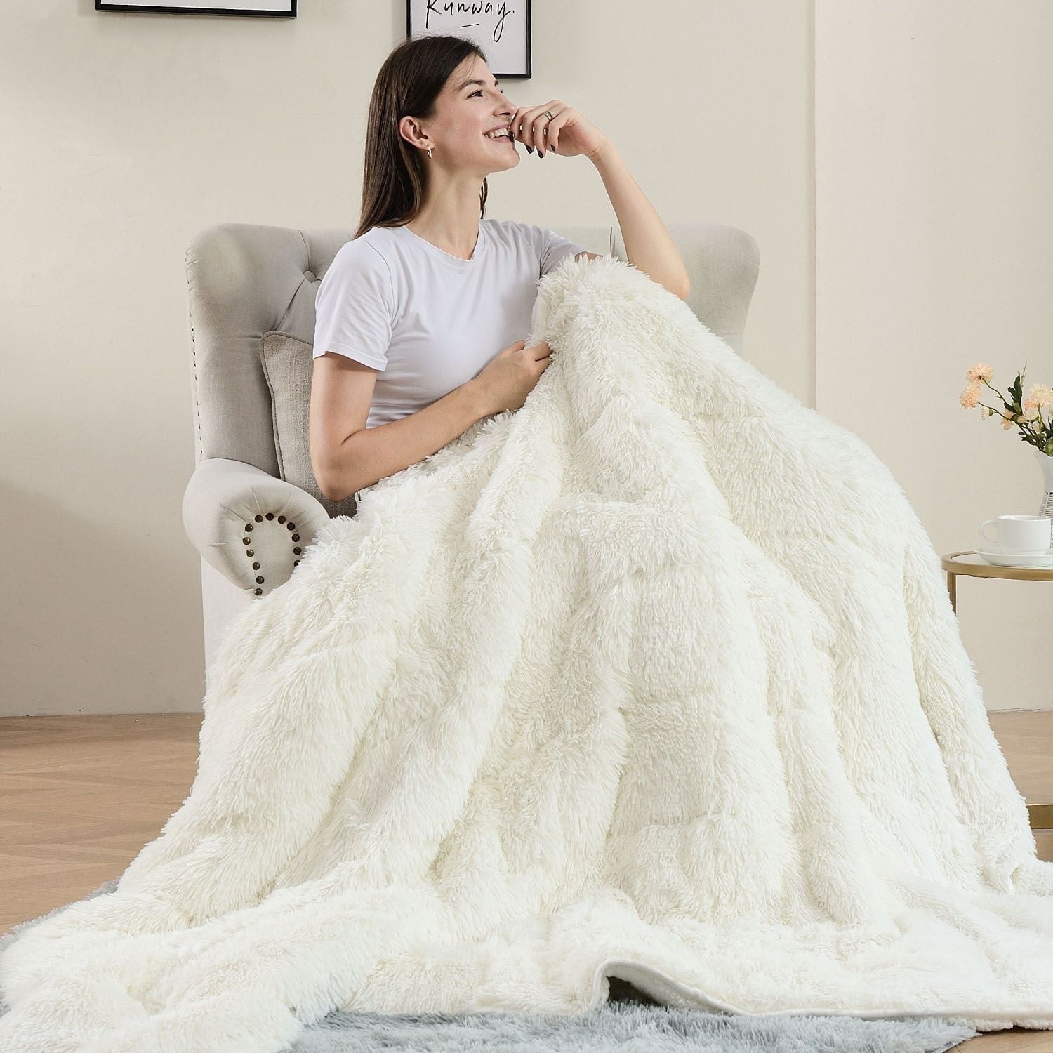 Anjee Weighted Blanket 15lbs, Super Soft Fleece Cozy Sherpa Reverse ...