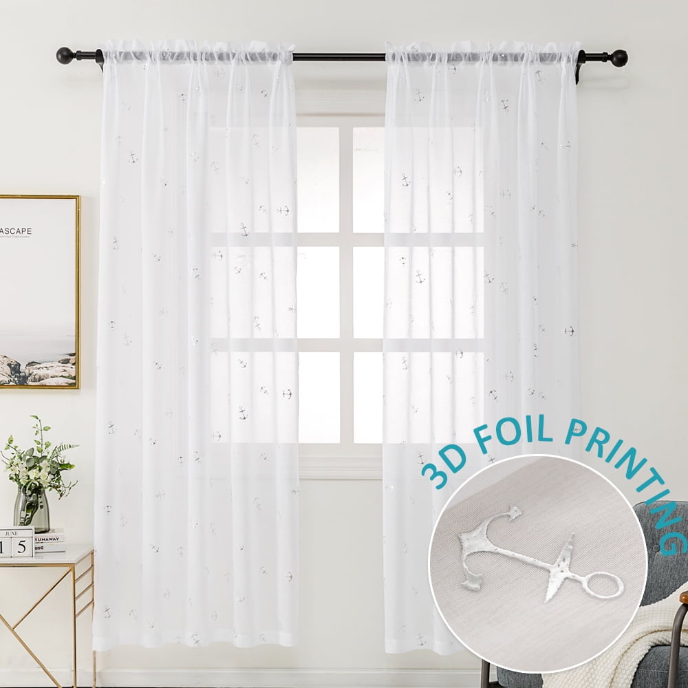 Anjee Semi Sheer Voile Curtains 63 inch Long 2 Panels, Rod Pocket ...